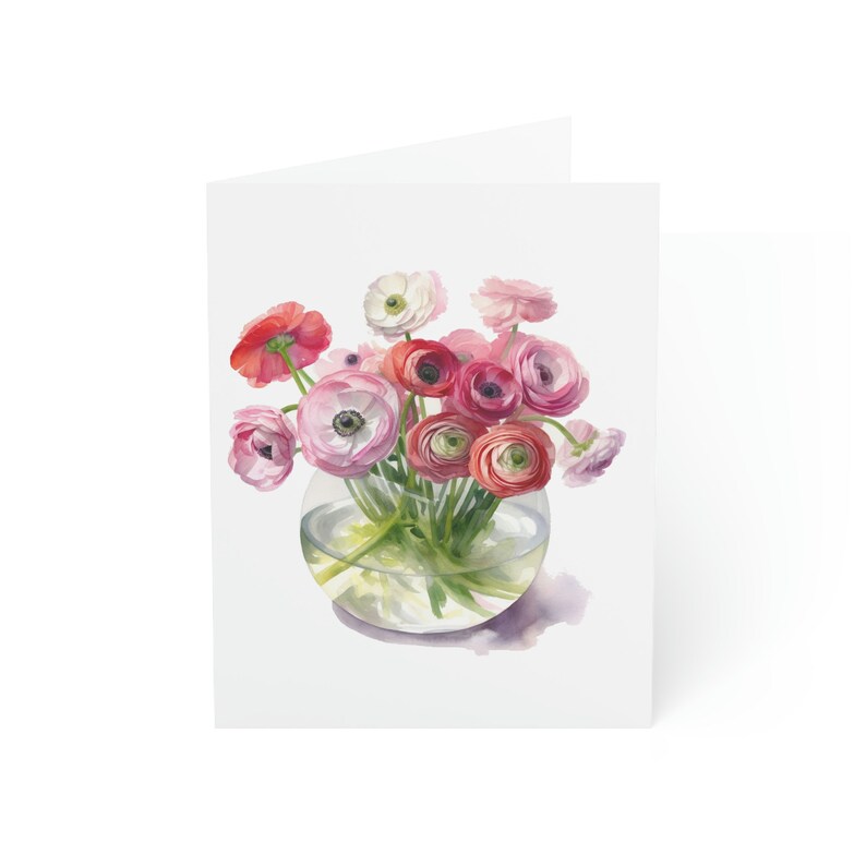 Watercolor Ranunculus Note Card Set: Floral Bouquet Greeting Cards - Etsy