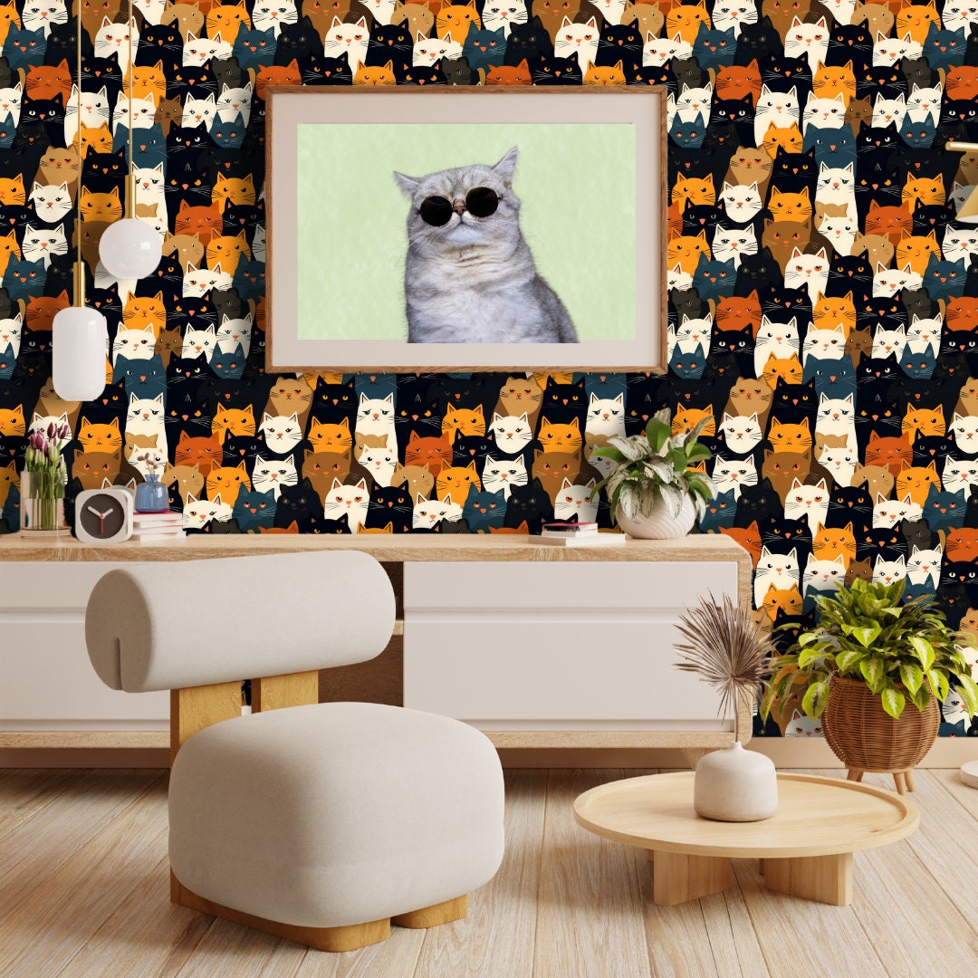 Peel and Stick Wallpaper | Transform Your Room With Colorful Kitty Cats ...