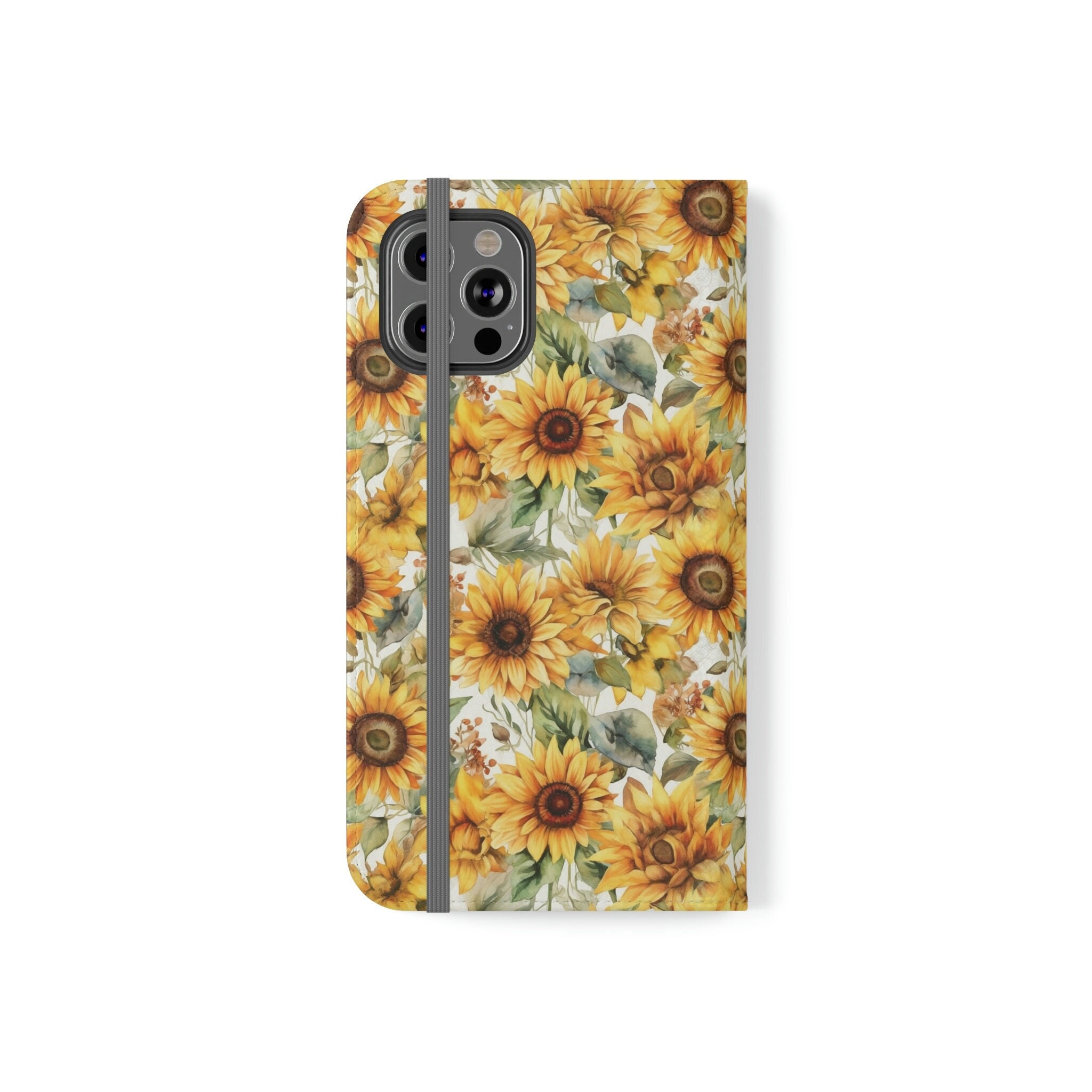 IPhone Folio Flip Case: Sunflowers Theme Repeating Floral Pattern ...