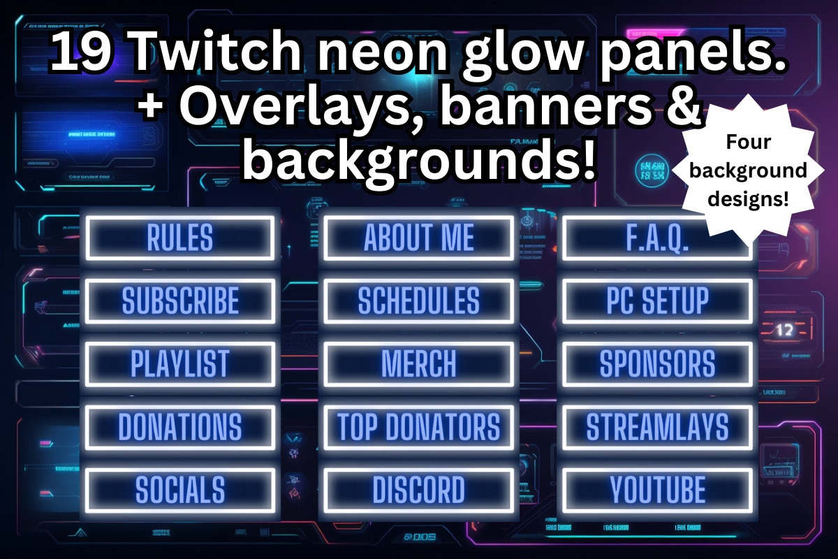 Futuristic Neon Glow Twitch Panels: Blue Theme Bundle Twitch Panels ...