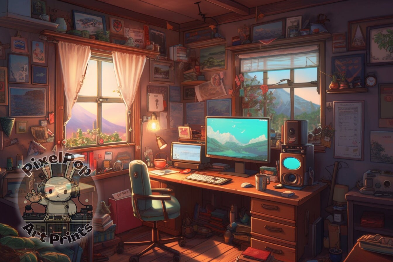 Vtuber Background Instant PNG Download: Anime Style PC Video Game Room ...