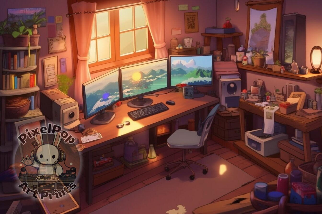 Vtuber Background Instant PNG Download: Anime Style PC Video Game Room ...