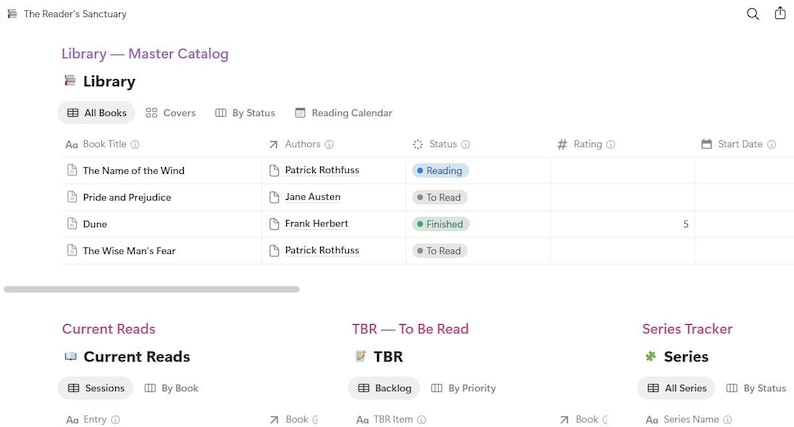 Notion Template | Book Tracker Reading Journal | Organize Library, TBR ...