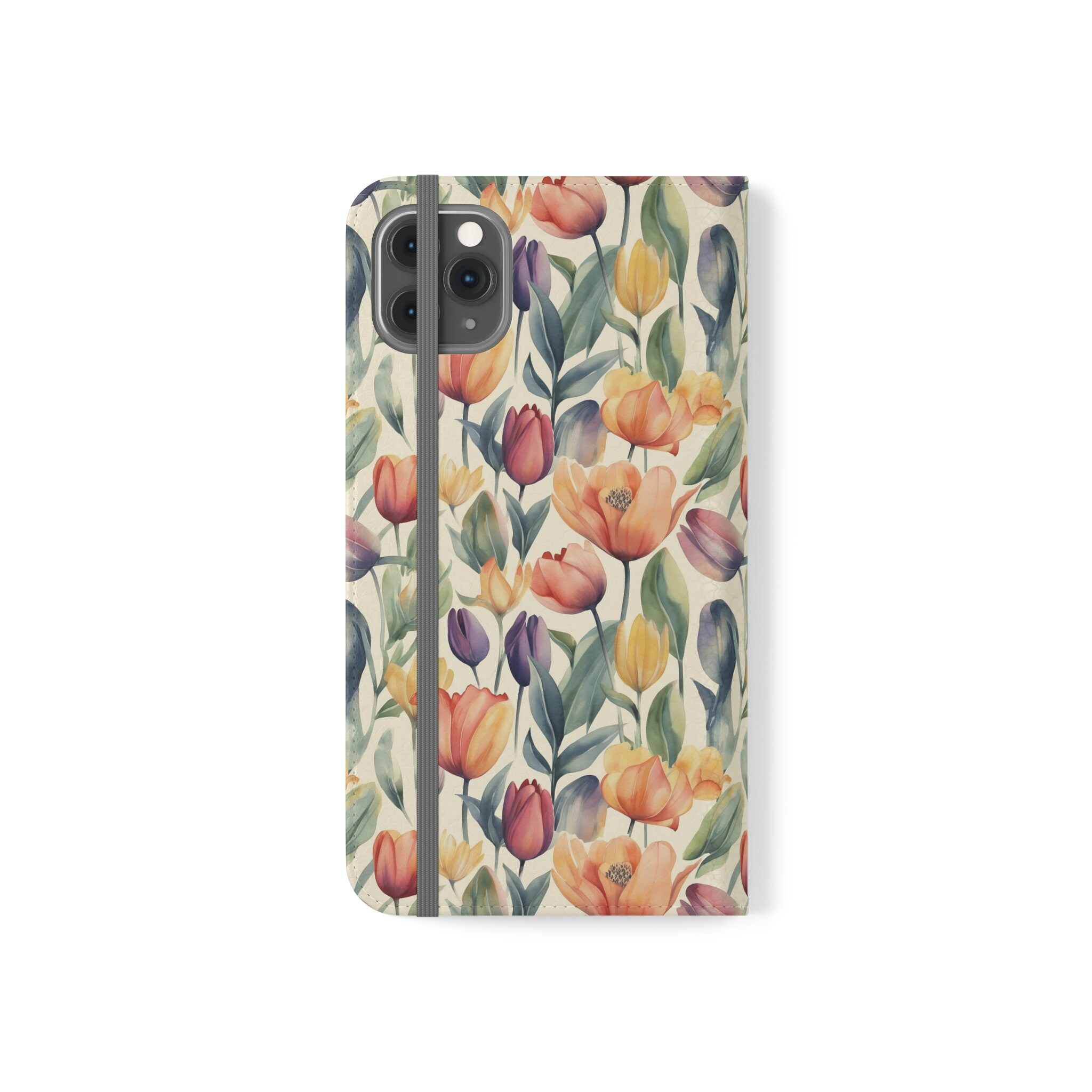 IPhone Folio Flip Case: Tulips Flowers Theme Repeating Floral Pattern ...