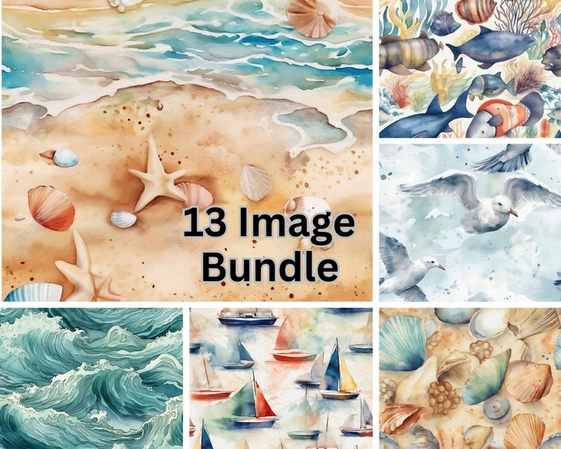 Watercolor Sea Life Backgrounds: Tileable Ocean Theme Tiles Bundle ...