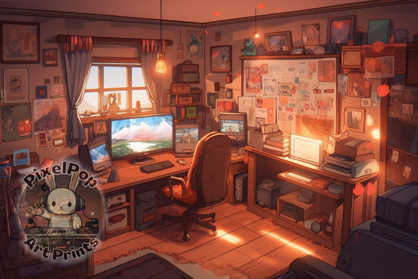 Vtuber Background Instant PNG Download: Anime Style PC Video Game Room ...