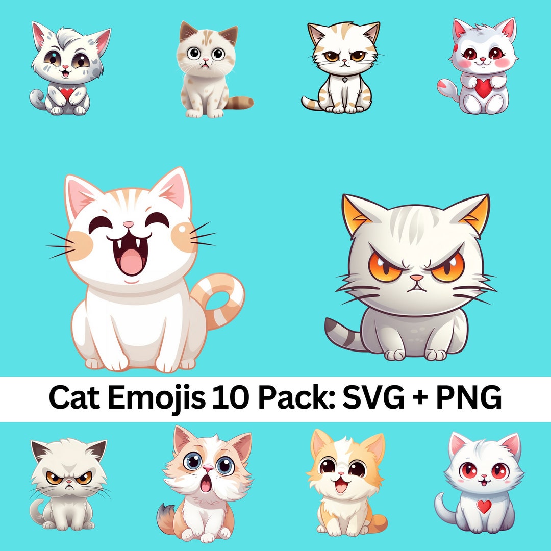 Cat Emoji Pack - Set of 10 | Happy, Angry, Sad, Surprised, in Love ...