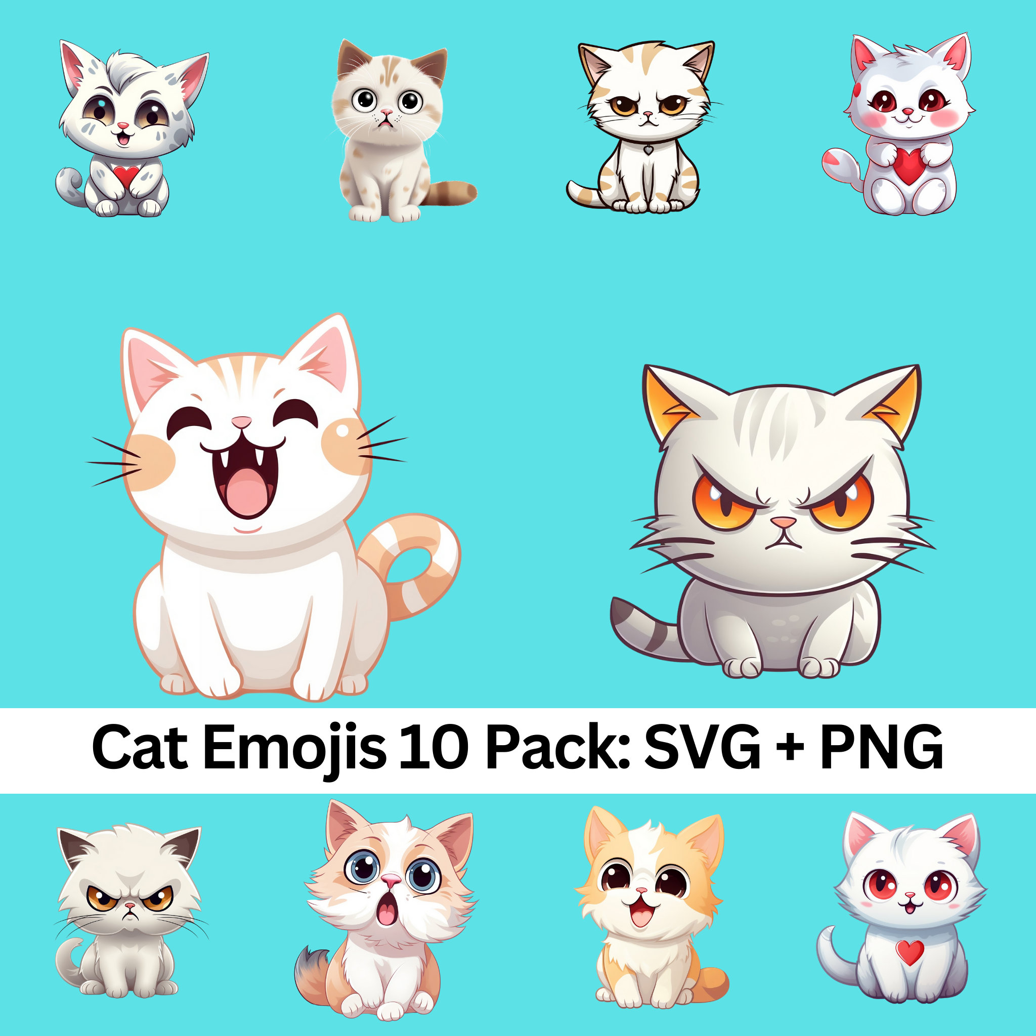 Cat Emoji Pack Set of 10 Happy Angry Sad Surprised in - Etsy