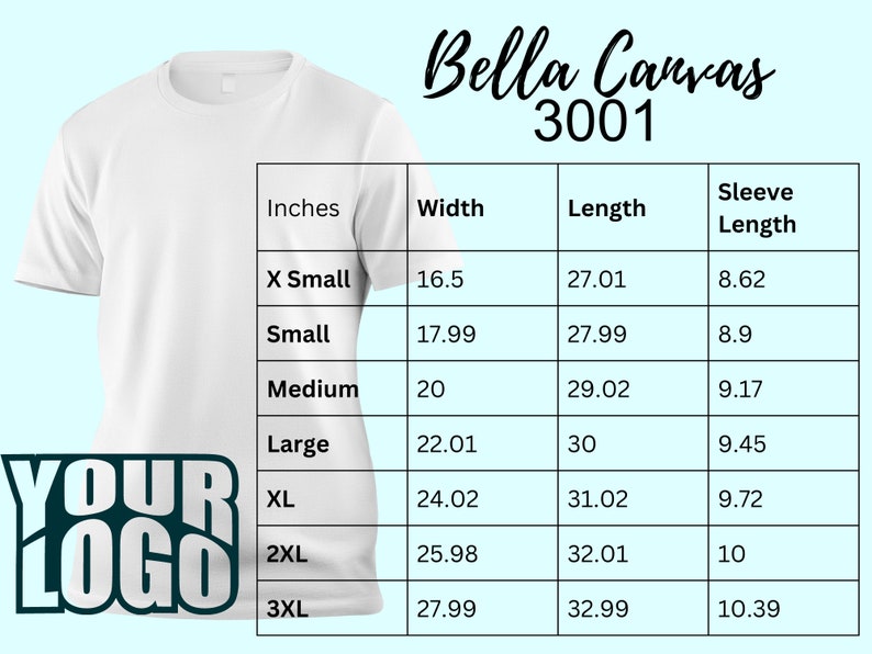 Editable Bella Canvas 3001 Size Chart Canva Template - Etsy