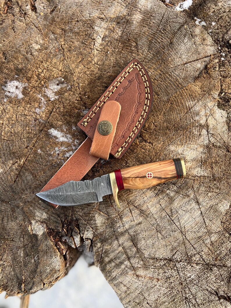 Handmade Damascus Steel Hunting Knife With Leather Sheath | Wood Handle ...