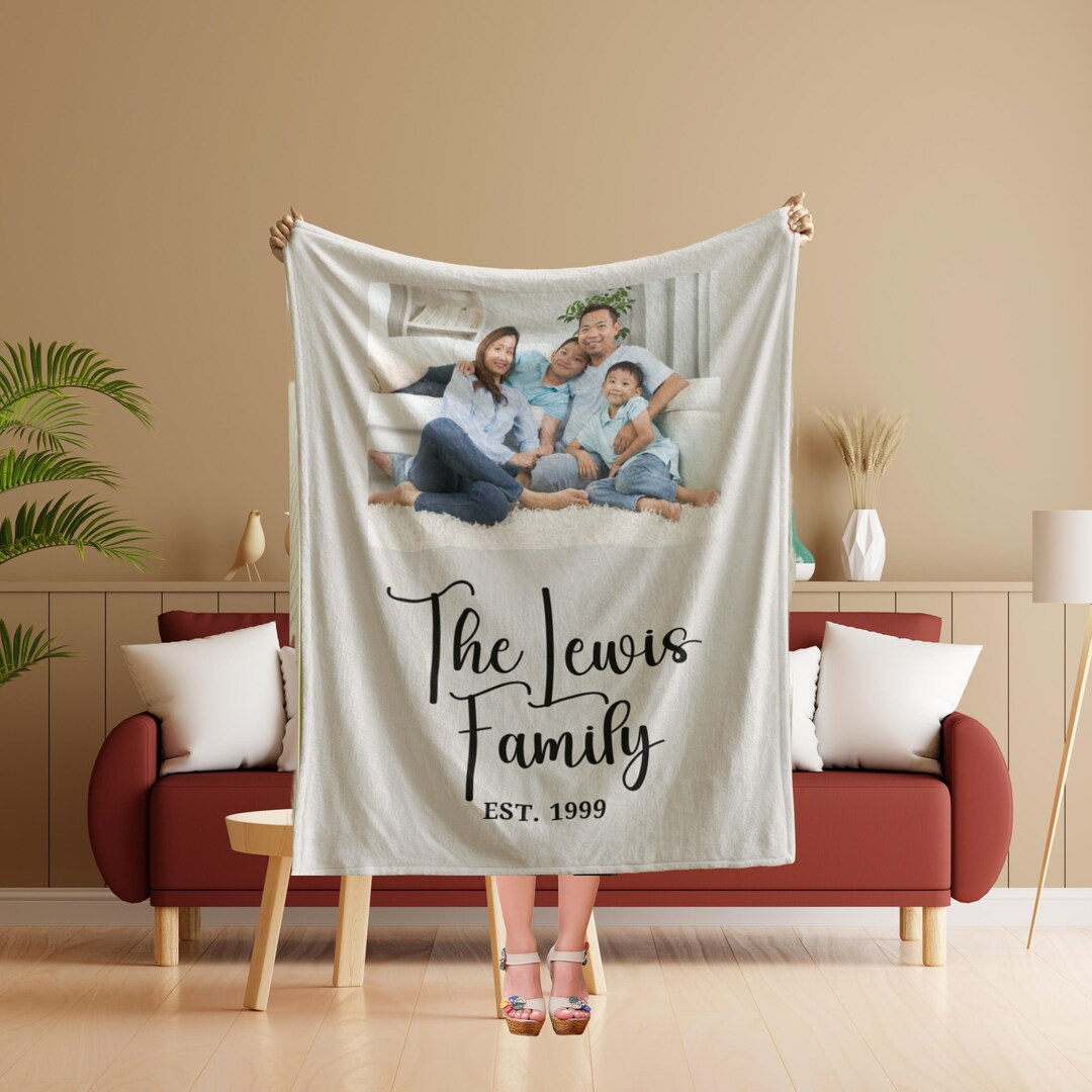 Personalized Family Photo Blanket, Custom Name Fleece Throw - Etsy