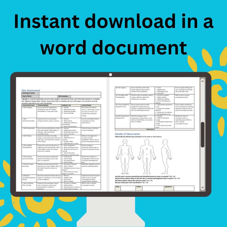 Patient Skin Assessment Form Streamline Your Care - Etsy