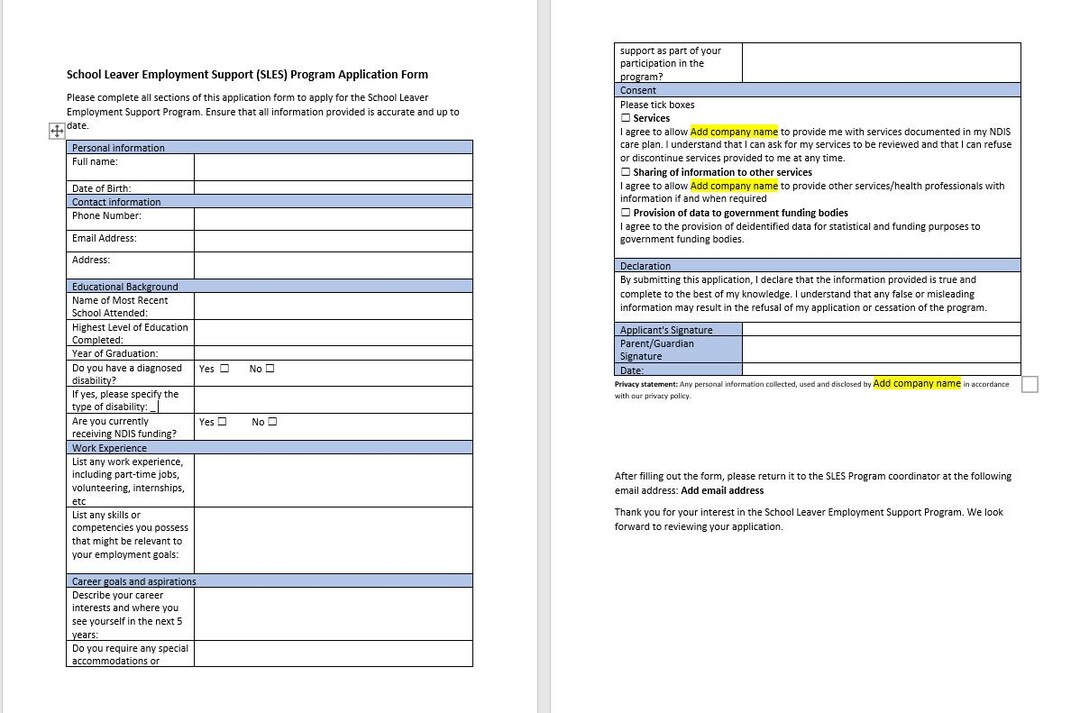 Intake and Enrolment Form With Matching Policies and Procedures for ...