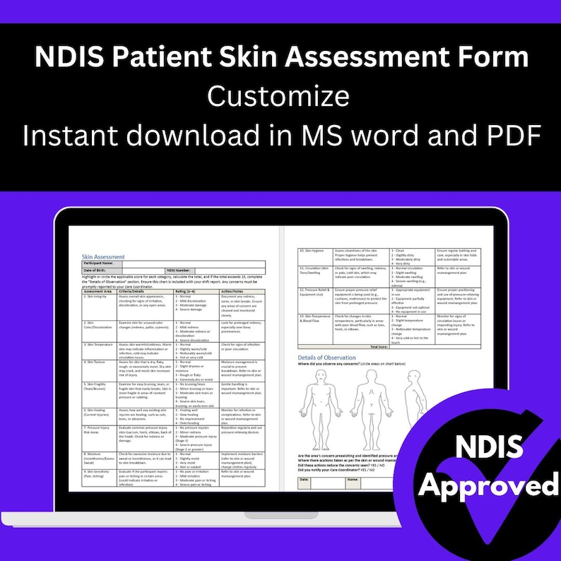 Patient Skin Assessment Form Streamline Your Care - Etsy
