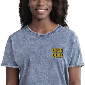 Okie Doke Embroidered Denim T Shirt Etsy