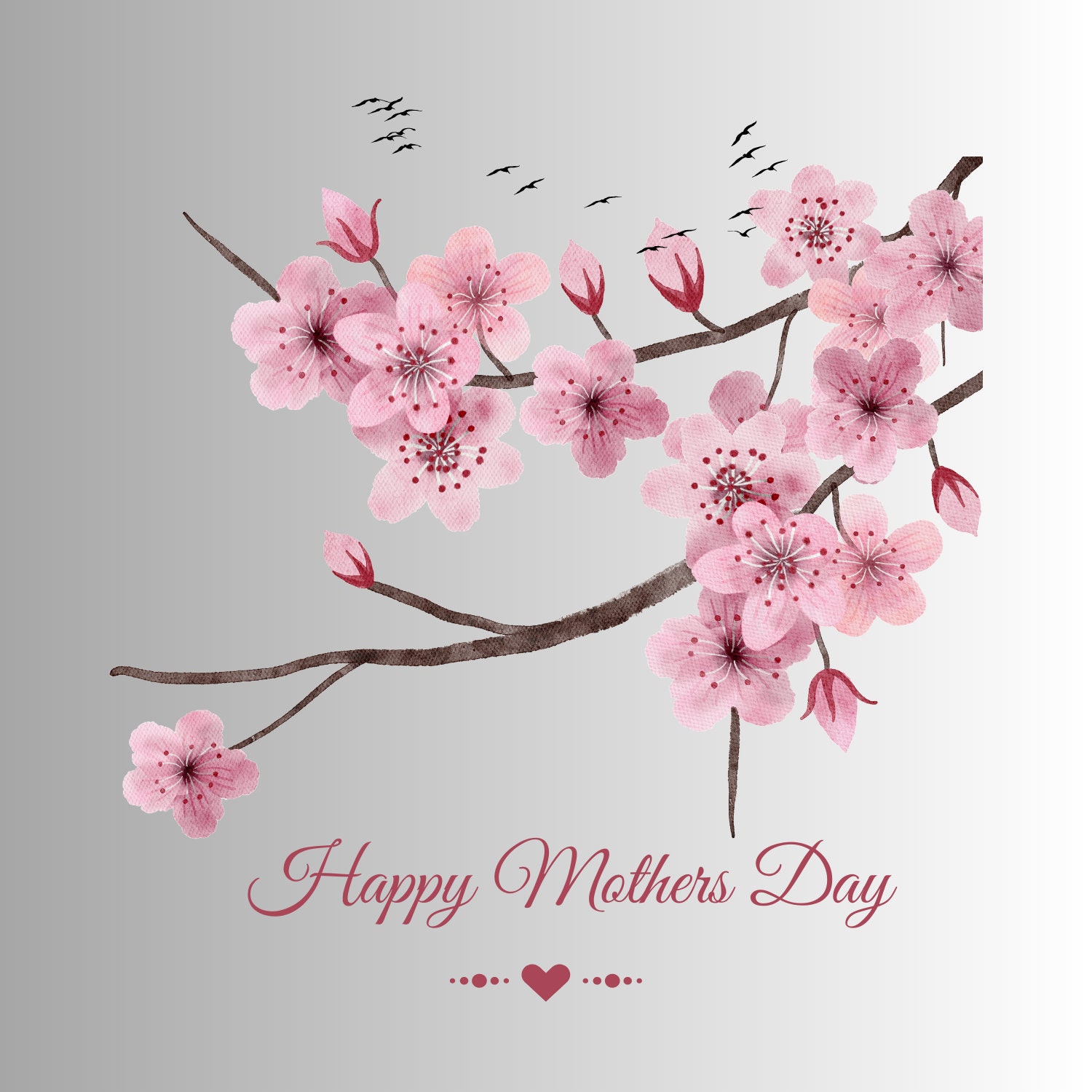 Mother's Day Card| Cherry Blossom Watercolor Greeting| Instant Digital ...