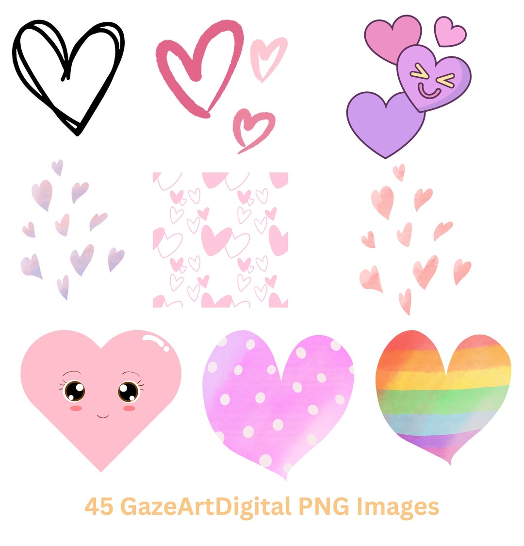 45 Hearts Clipart| PNG File Images| Instant Download| Digital Images - Etsy