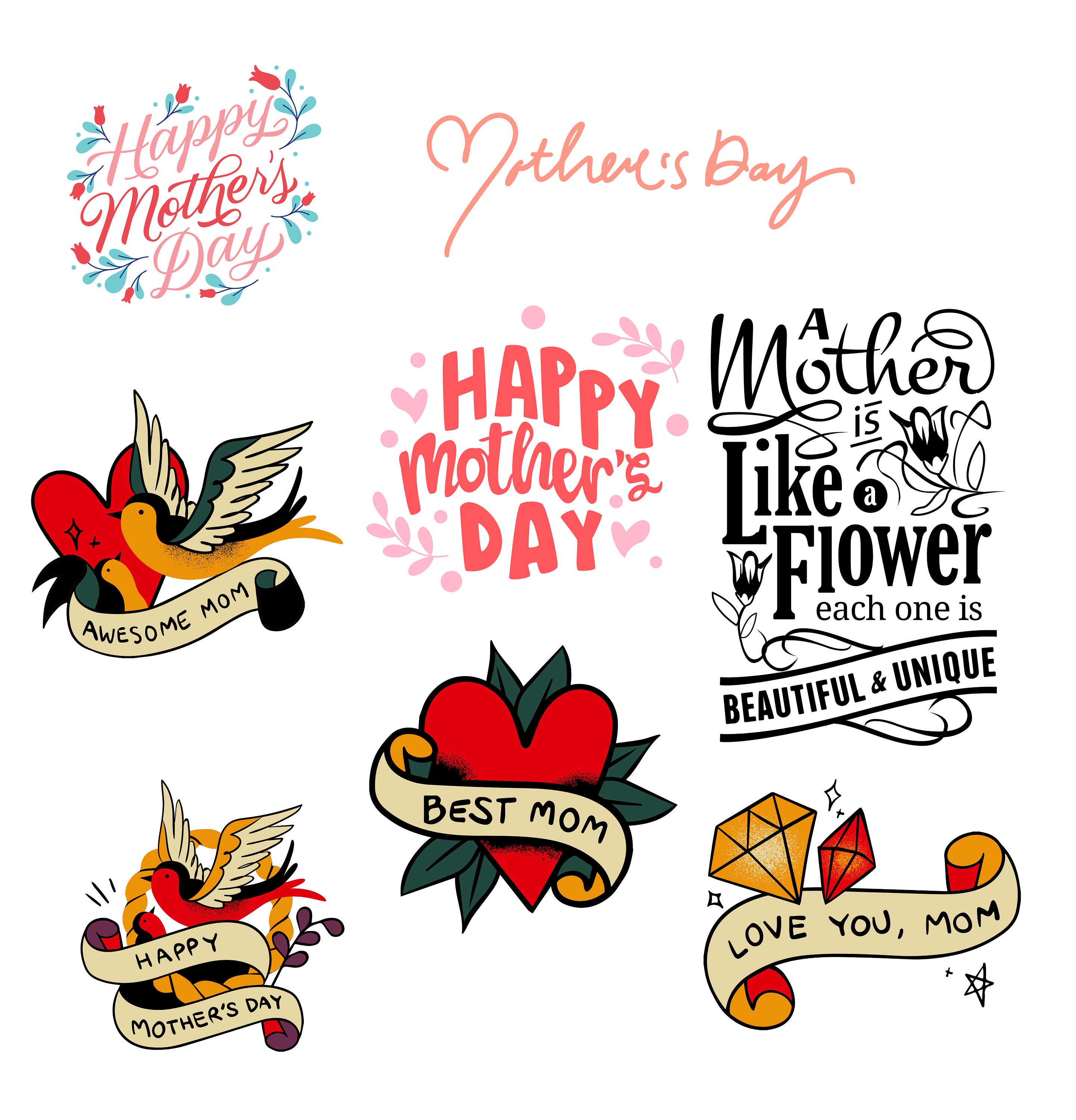 Mother's Day Clipart Bundle| 34 PNG Images| SVG Pdf| Mother's Day ...