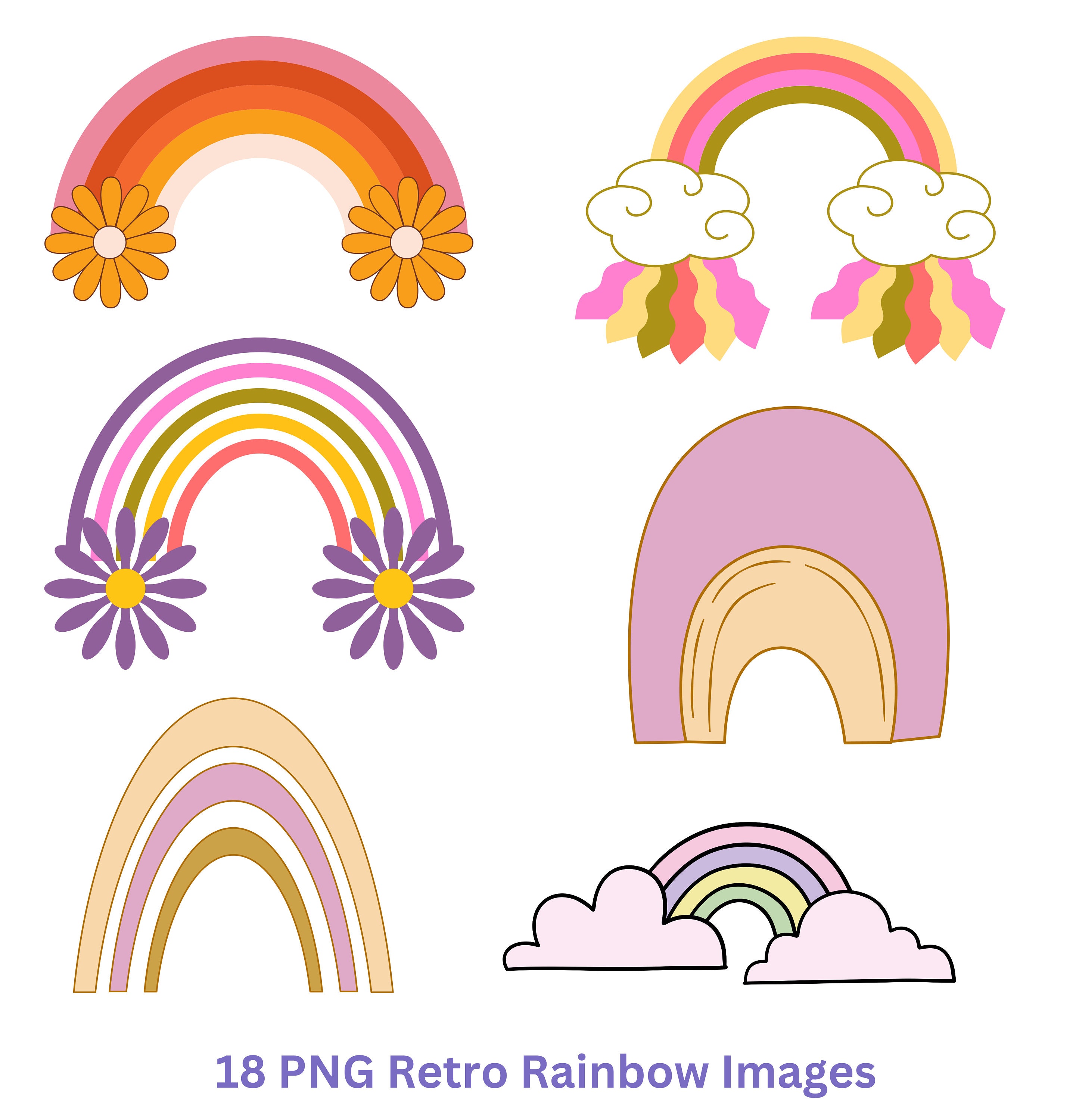 18 PNG Retro Rainbow Images| Instant Download| Digital Printable ...