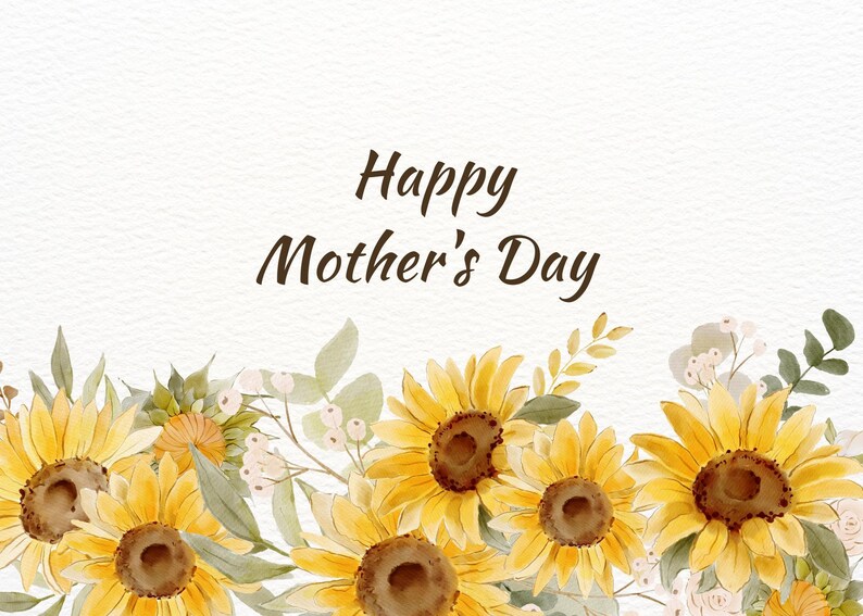 Sunflower Mother's Day Card Version 2 Floral Watercolor - Etsy