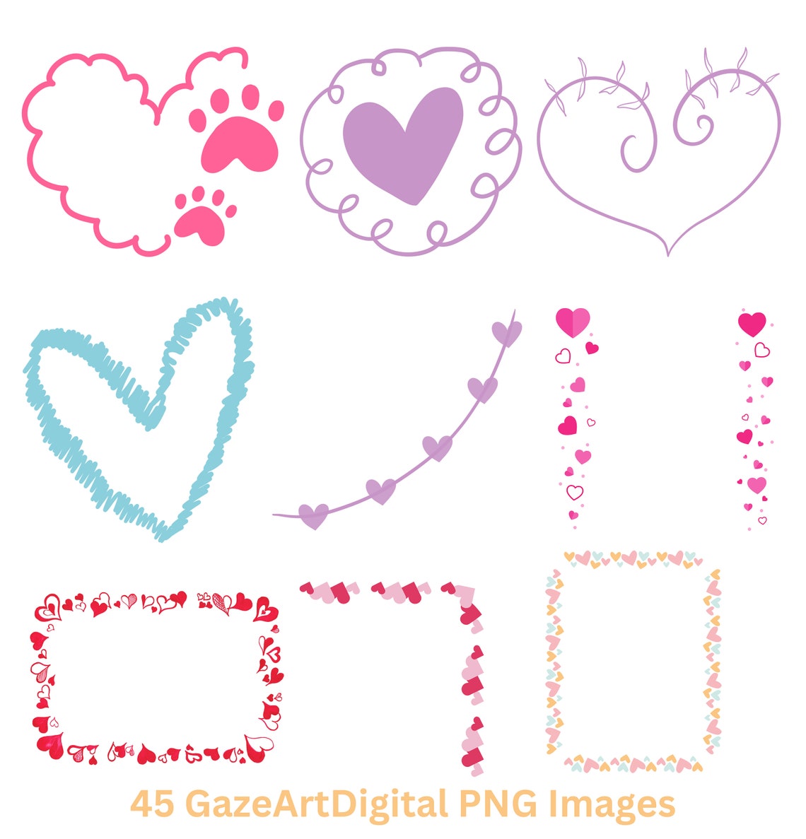 45 Hearts Clipart| PNG File Images| Instant Download| Digital Images - Etsy
