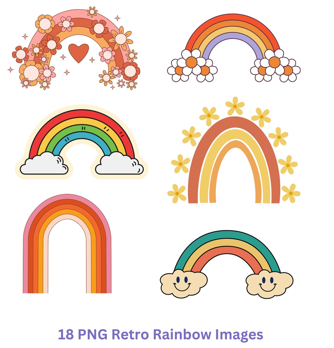 18 PNG Retro Rainbow Images| Instant Download| Digital Printable ...