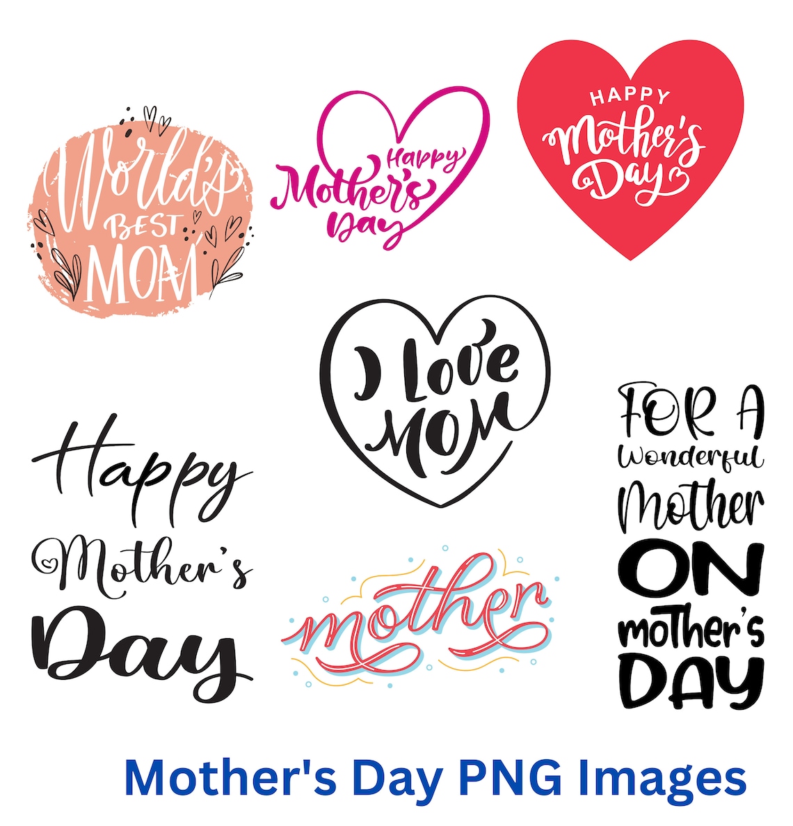 Mother's Day Clipart Bundle| 34 PNG Images| SVG Pdf| Mother's Day ...