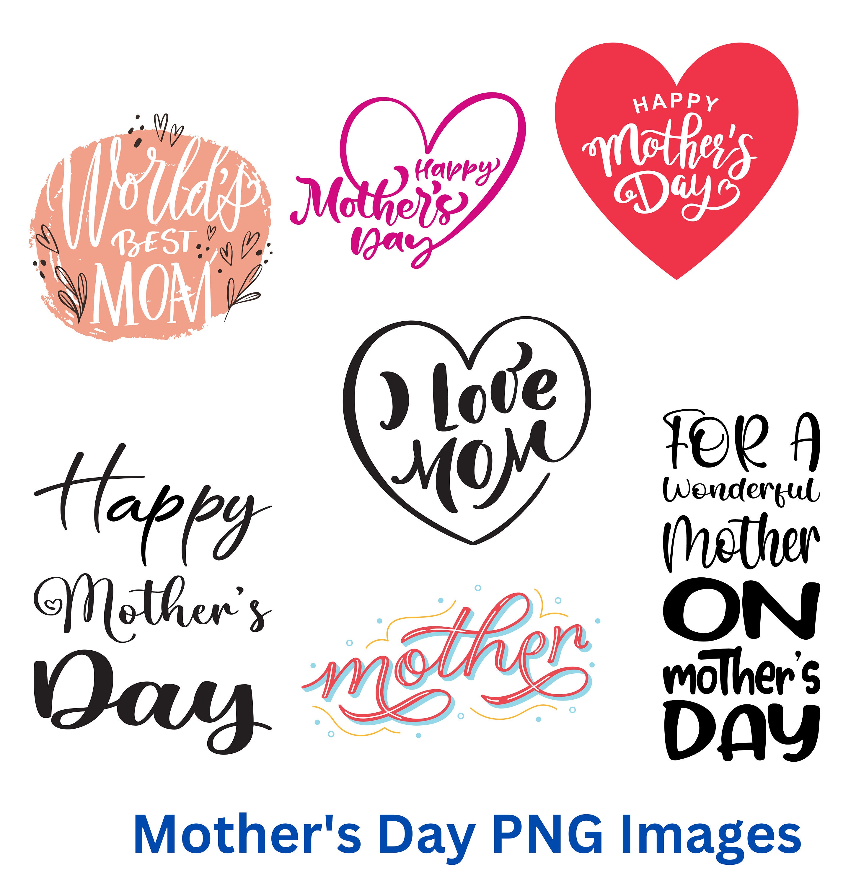 Mother's Day Clipart Bundle| 34 PNG Images| SVG Pdf| Mother's Day ...