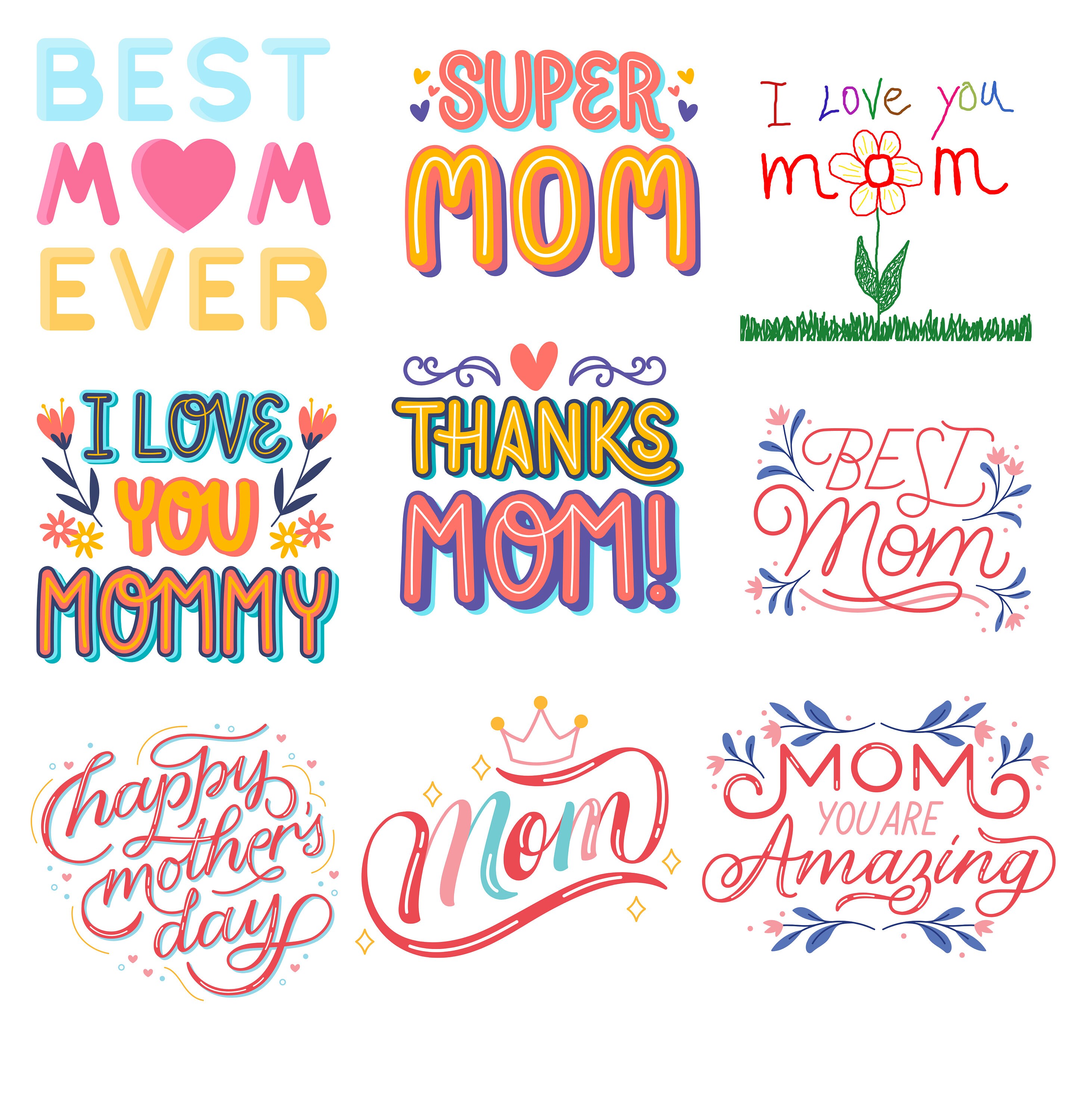 Mother's Day Clipart Bundle| 34 PNG Images| SVG Pdf| Mother's Day ...