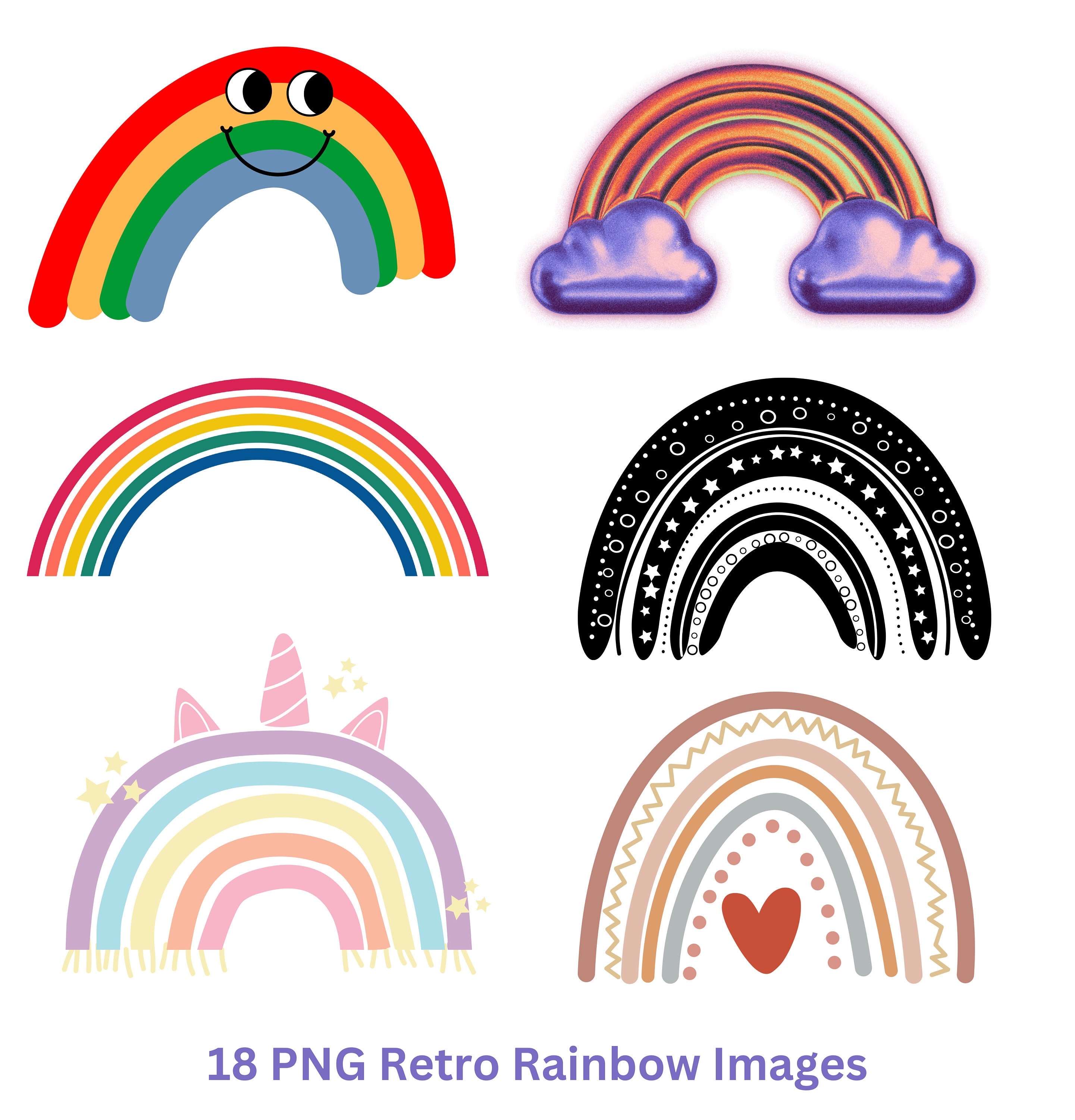 18 PNG Retro Rainbow Images| Instant Download| Digital Printable ...