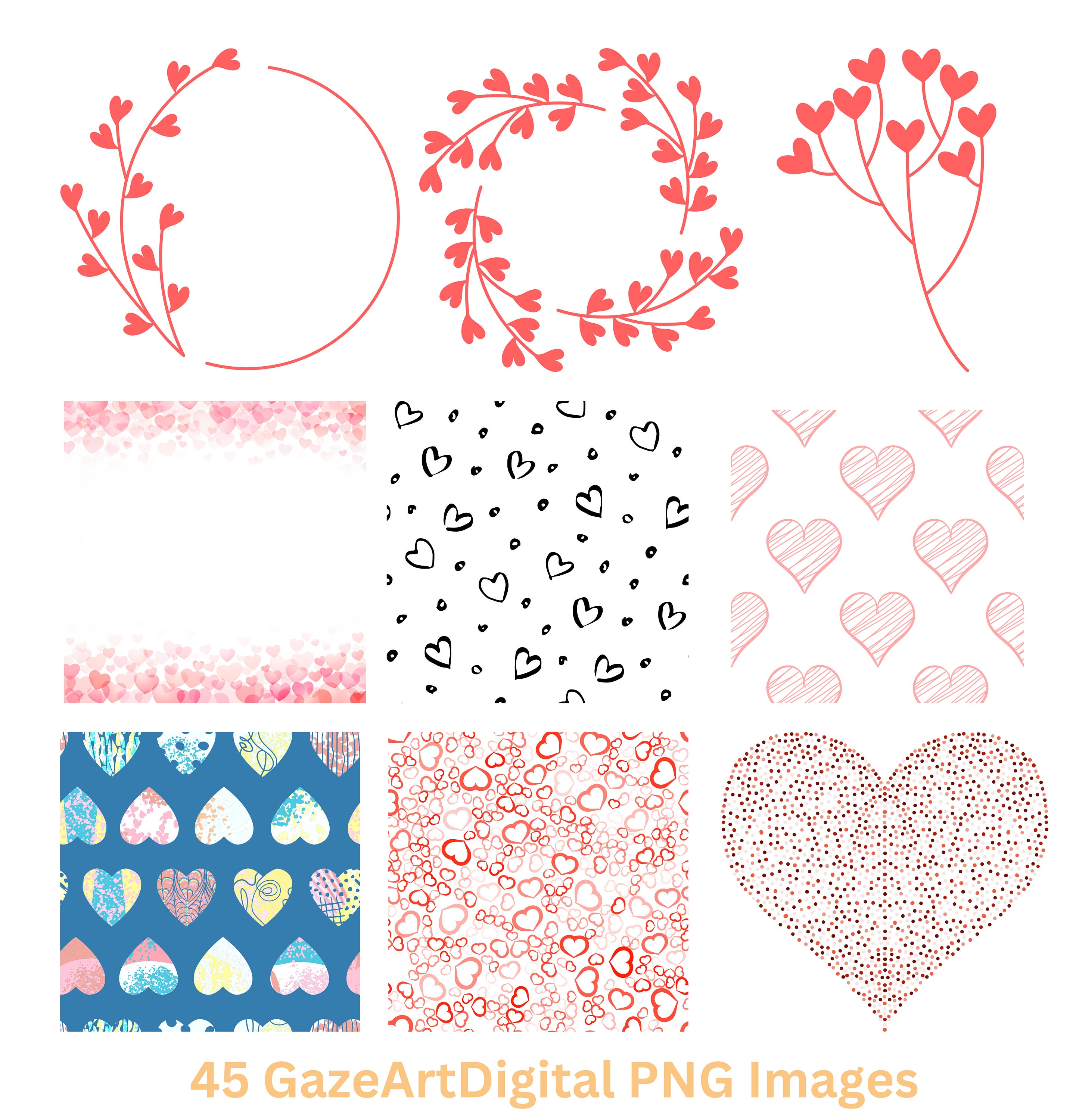 45 Hearts Clipart| PNG File Images| Instant Download| Digital Images - Etsy