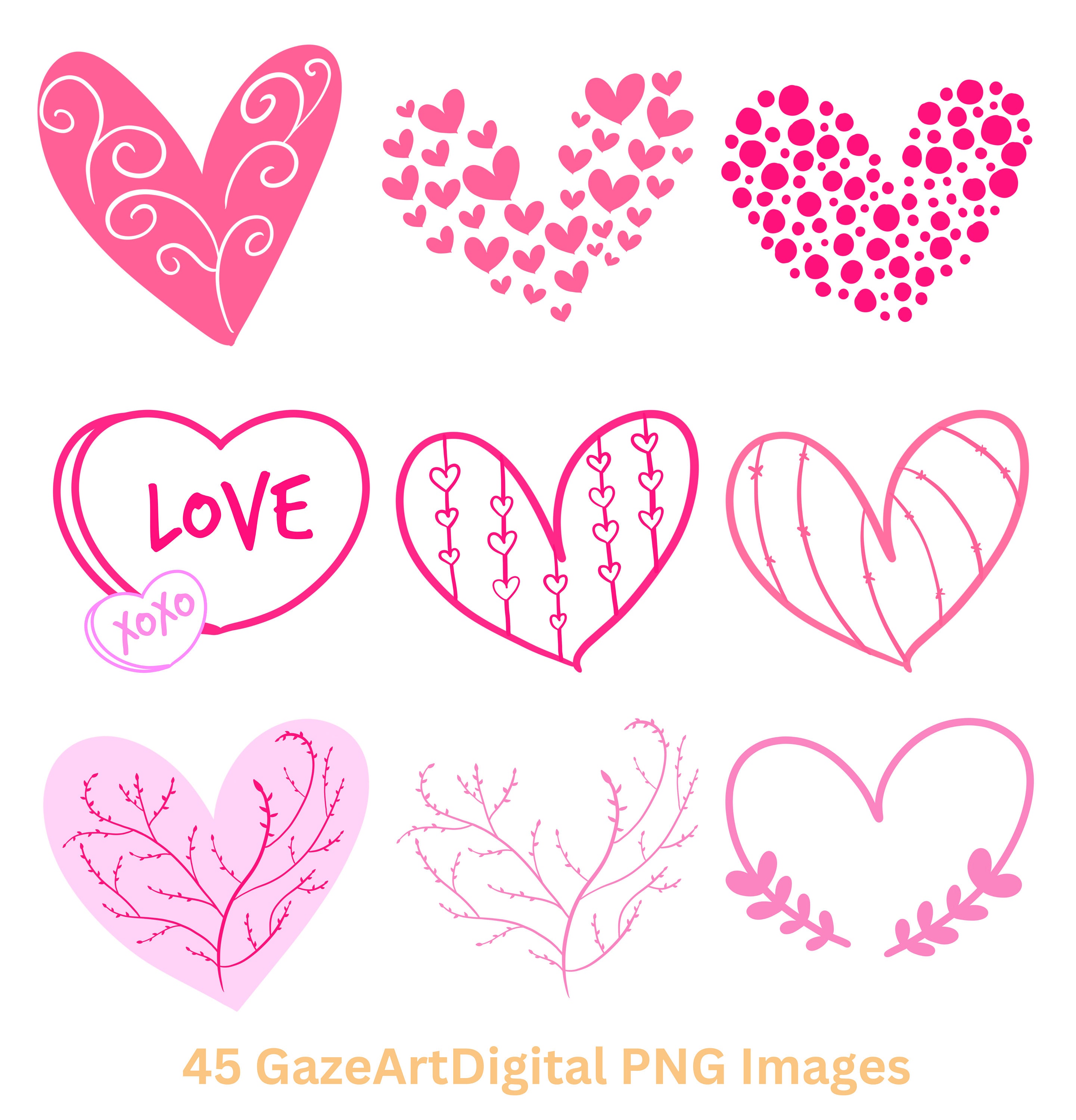 45 Hearts Clipart| PNG File Images| Instant Download| Digital Images - Etsy