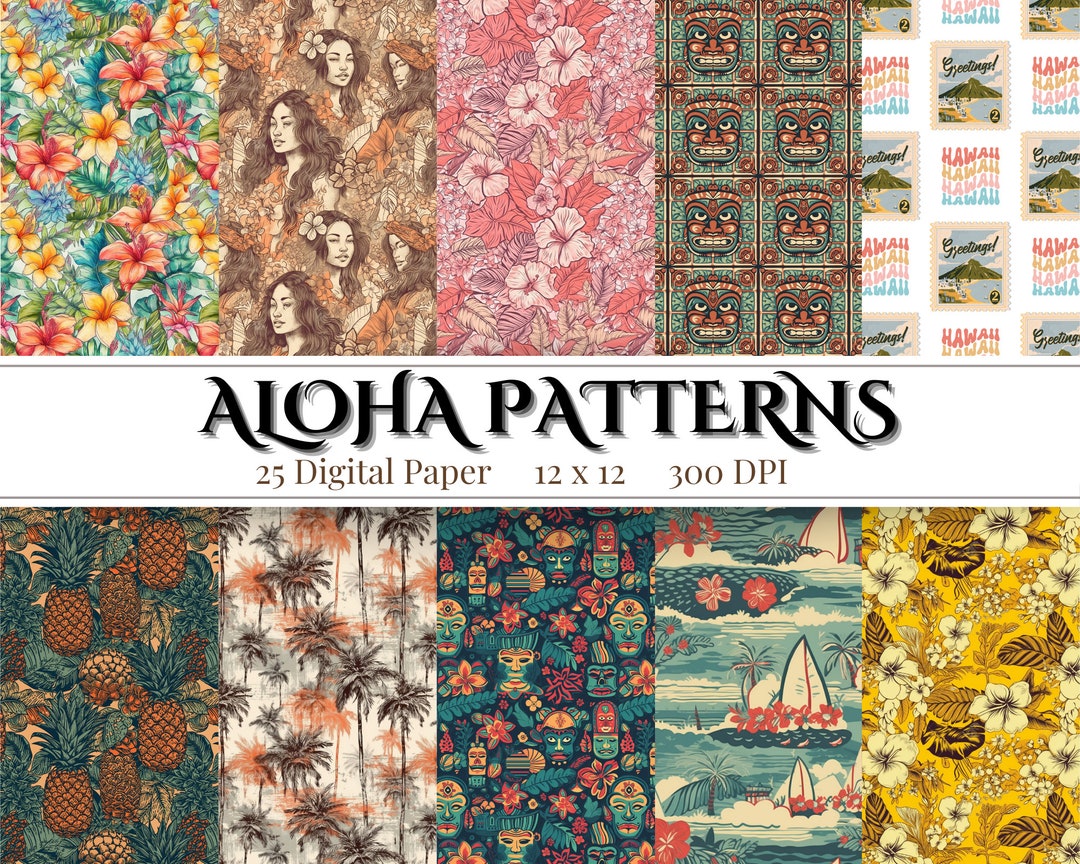 Aloha Patterns: Hawaiian Patterns Digital Paper – 25 Seamless Patterns ...