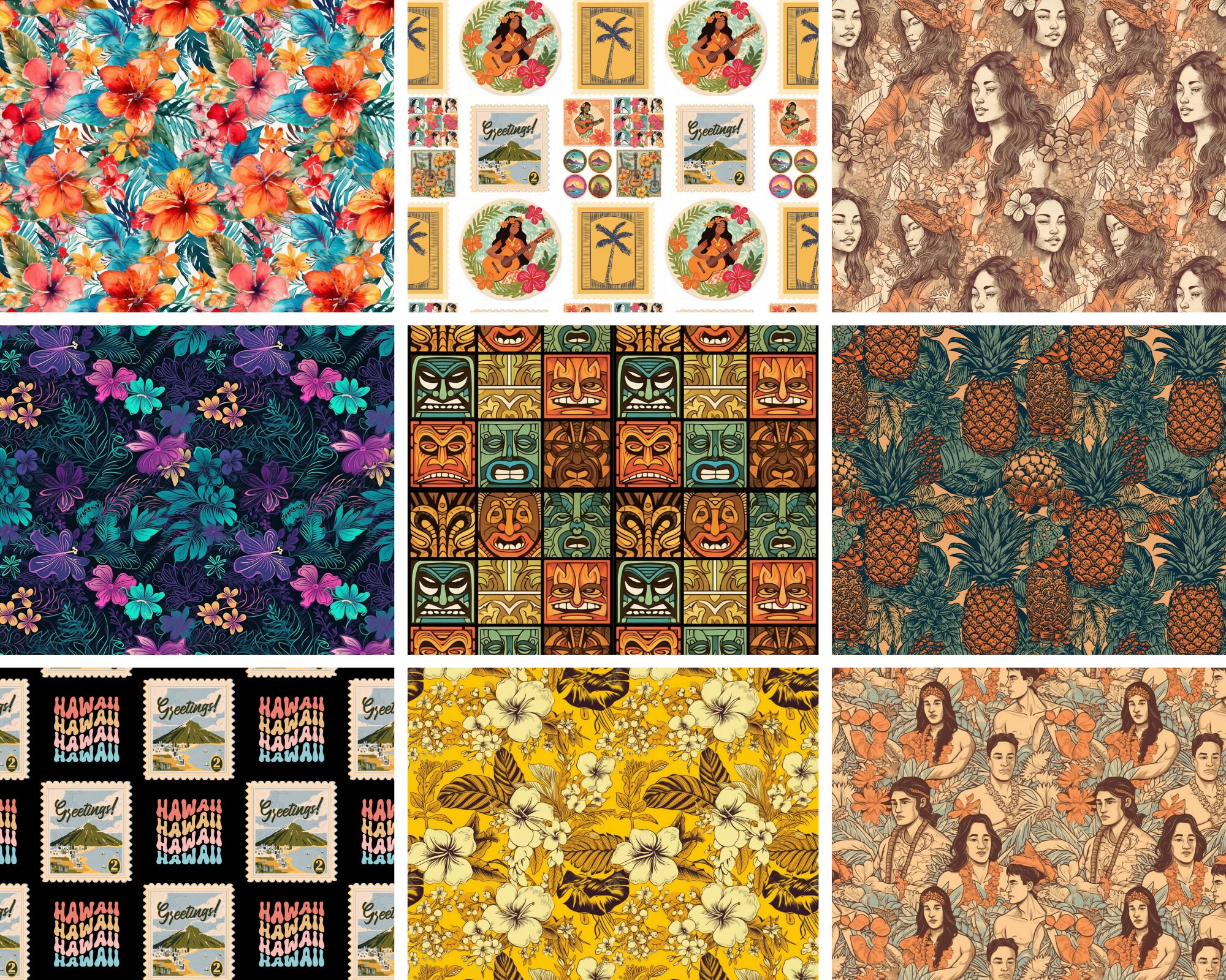 Aloha Patterns: Hawaiian Patterns Digital Paper – 25 Seamless Patterns ...