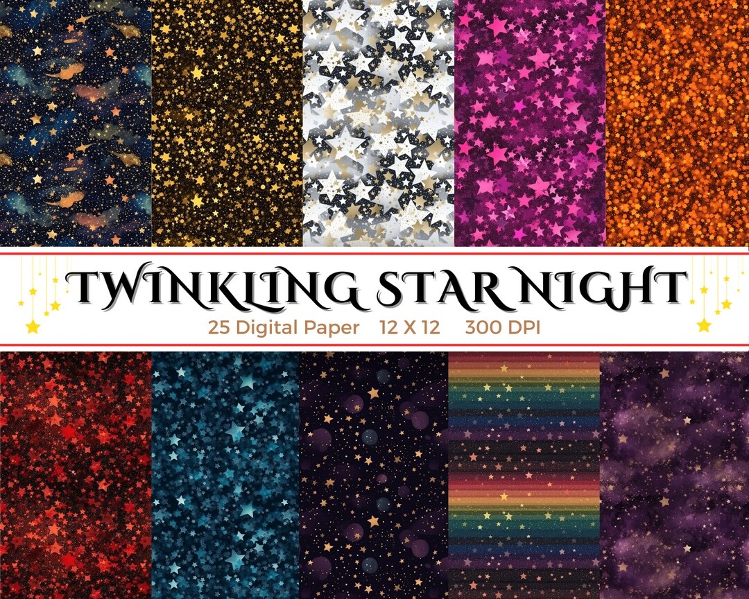 Twinkling Star Night Digital Paper – 25 Seamless Patterns, Scrapbook ...