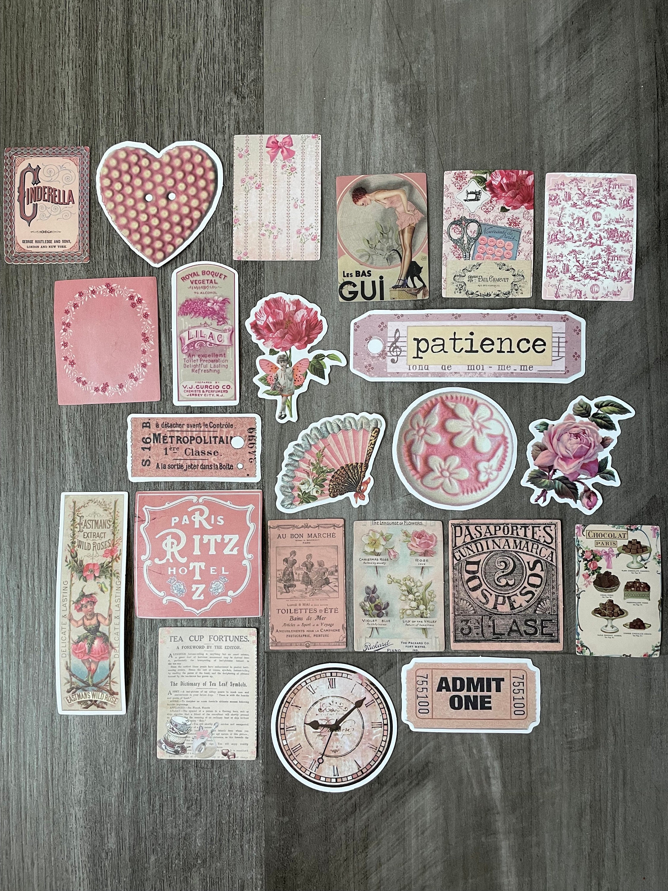 Pink Vintage Aesthetic Sticker Pack 10-40, Antique Scrapbook Sticker ...