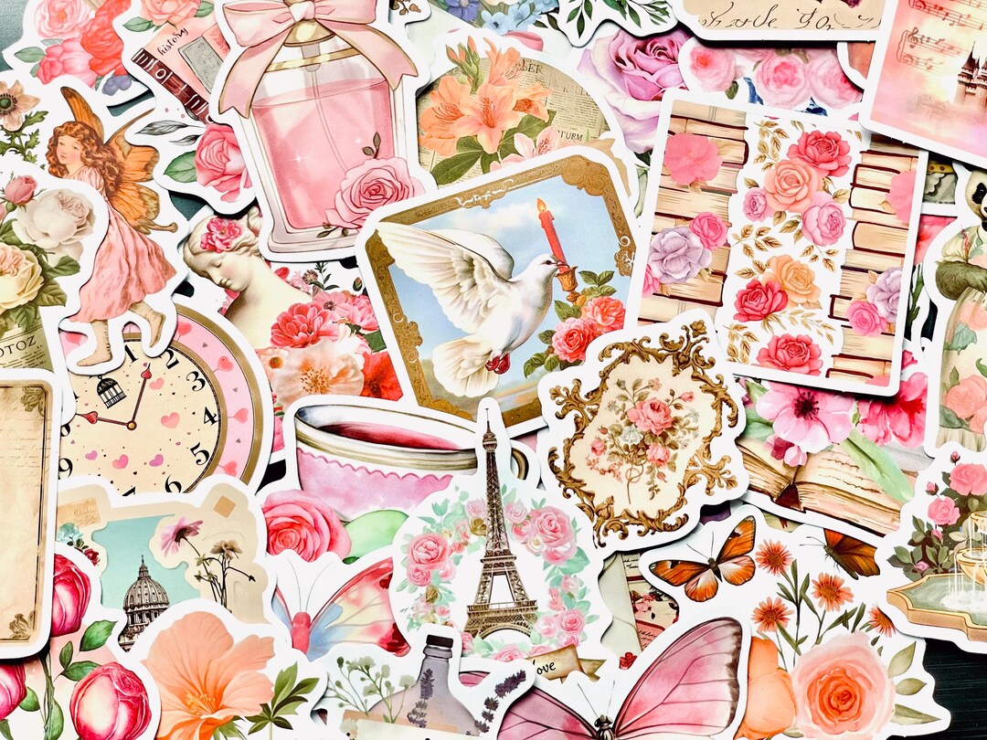 10-40 Pack Pink Stickers, Vintage Spring Flower Aesthetic Stickers ...
