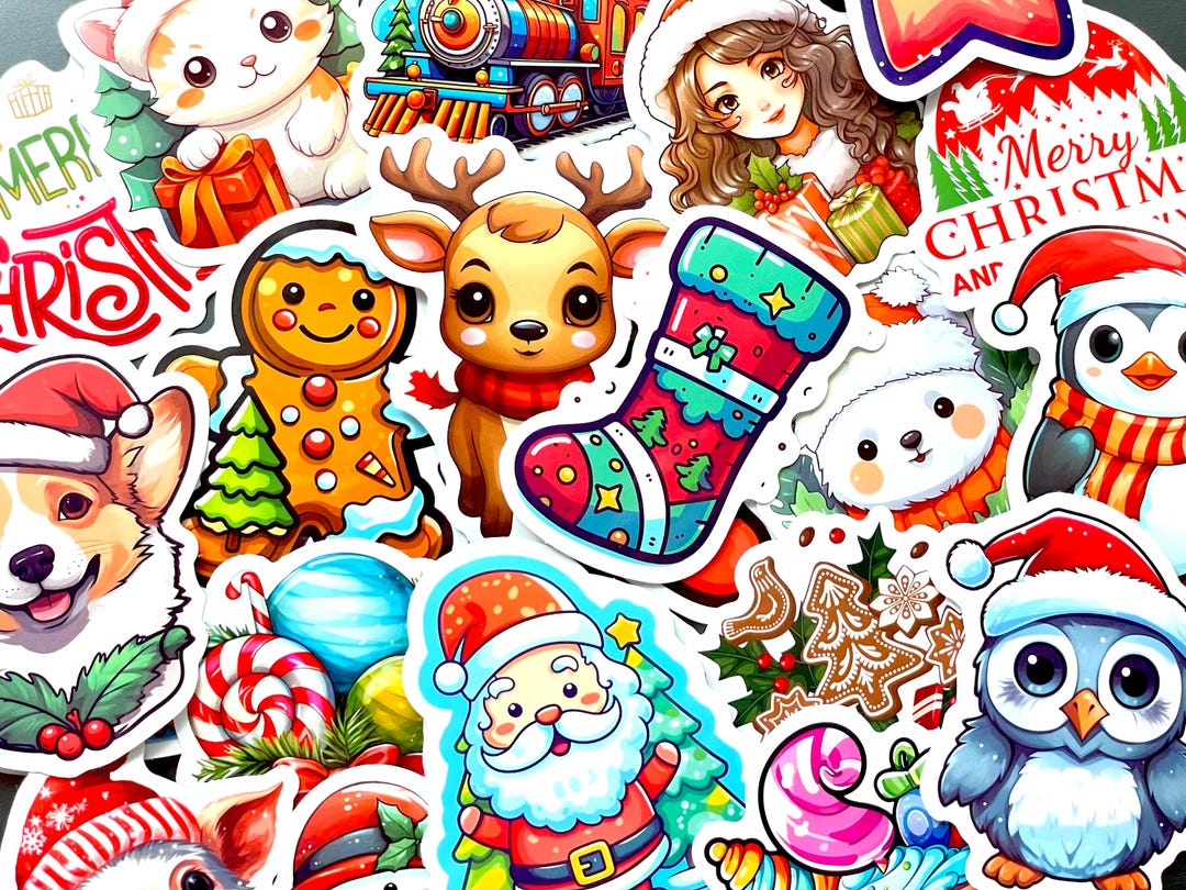 Cute Kawaii Christmas Stickers, Kids Phone Stickers, Scrapbook Set - Etsy