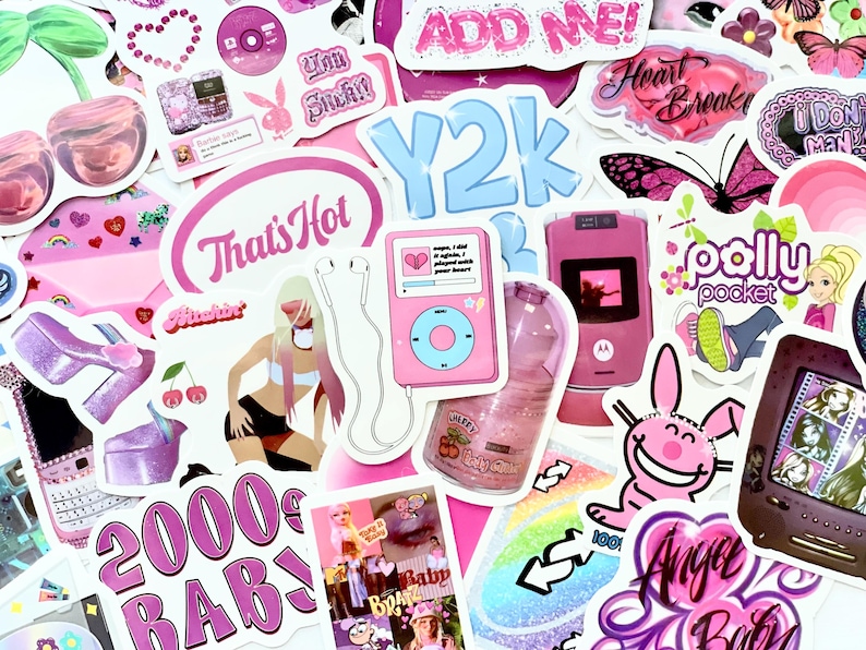 Y2K Sticker Pack, Pink Aesthetic Retro Stickers, Cute Laptop Stickers ...