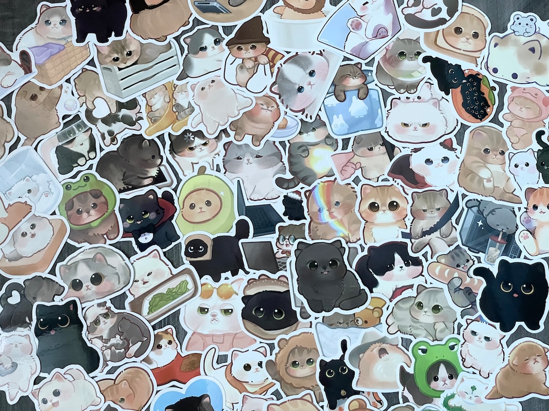 Cat Sticker Pack, Kitten Aesthetic Decals, Junk Journal, Laptop, Kindle ...