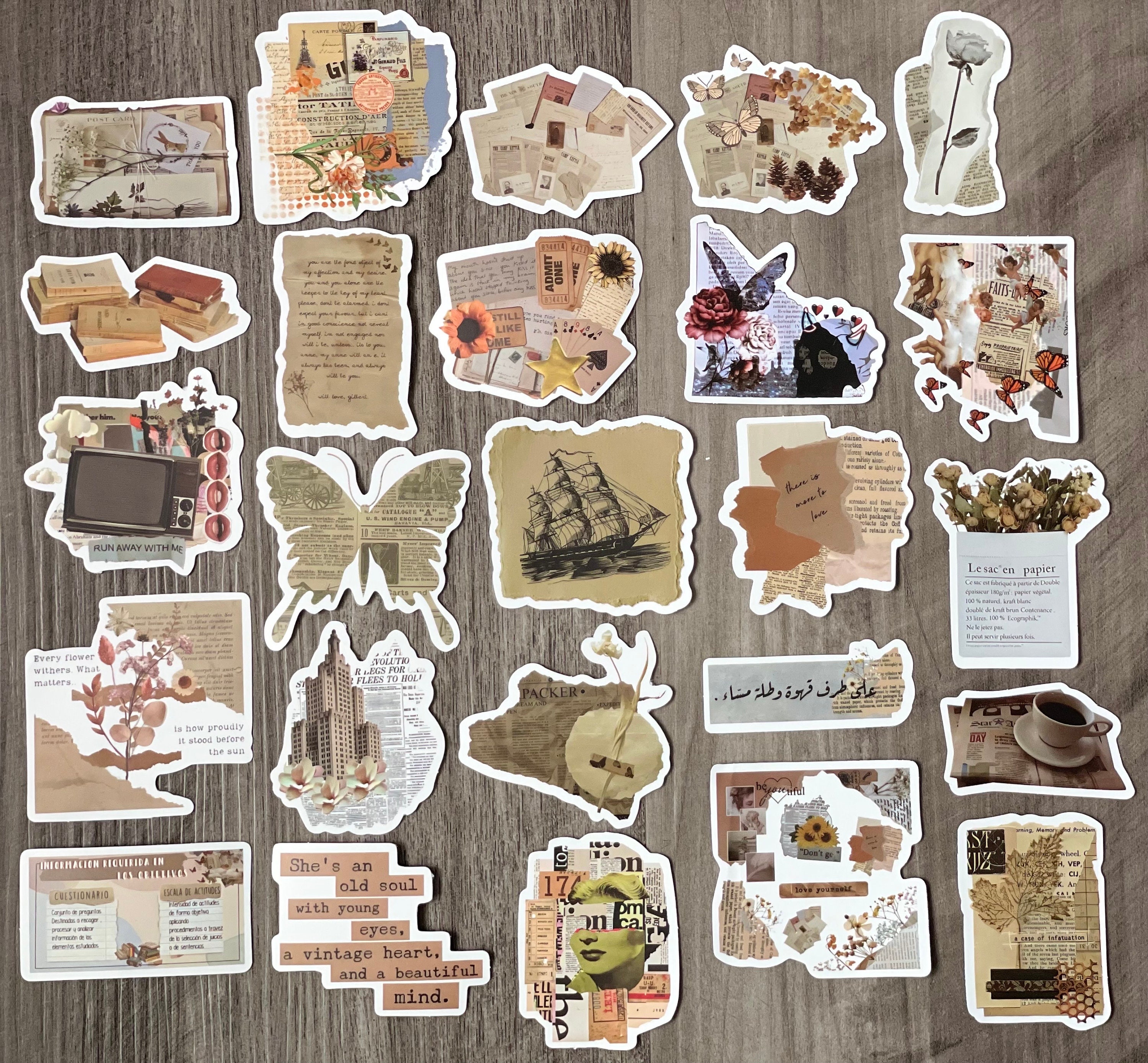 Vintage Collage Sticker Pack | Scrapbook Ephemera, Floral & Antique ...