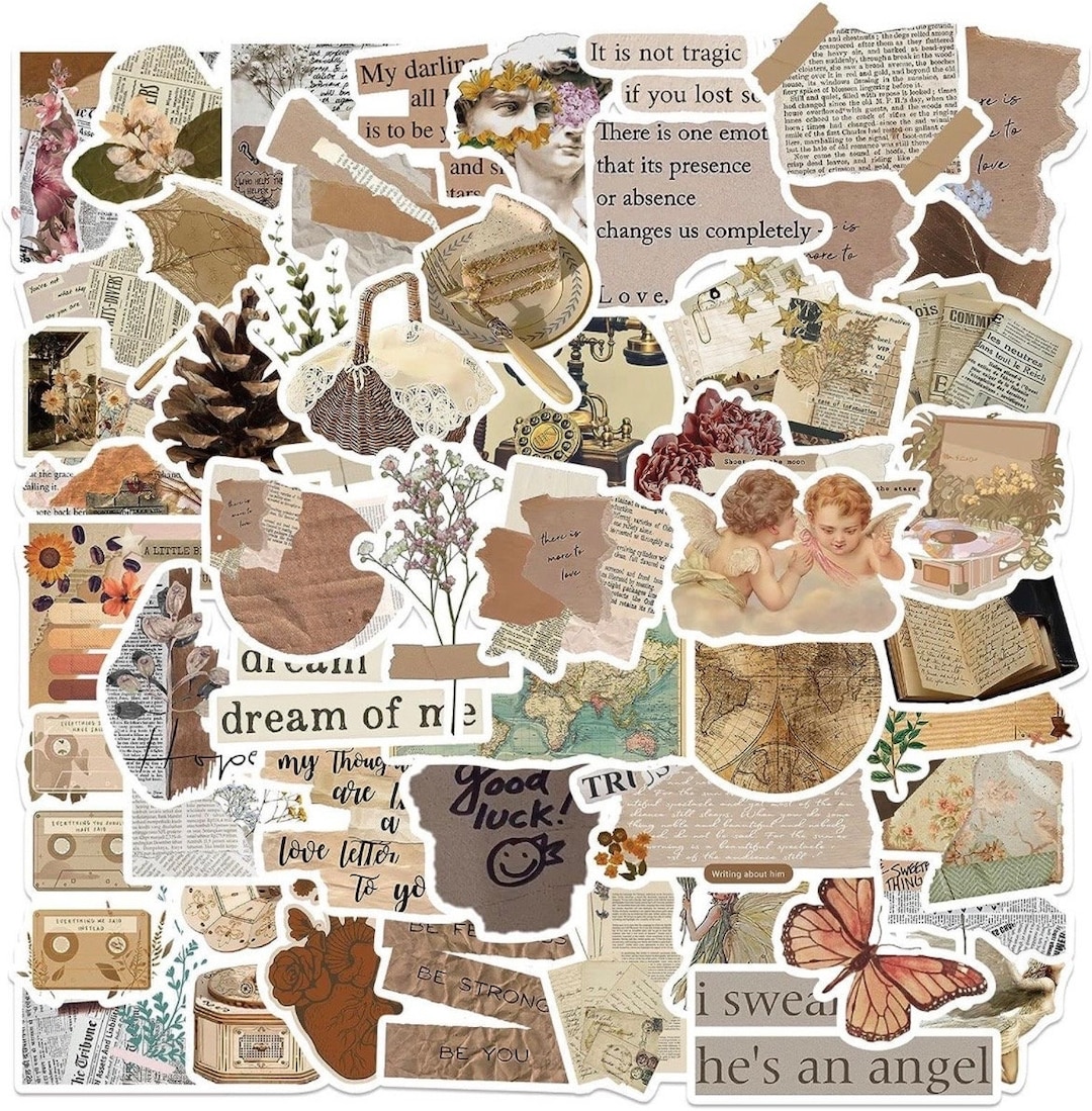 10-40 Pack Vintage Aesthetic Stickers, Phone, Kindle, Junk Journal ...
