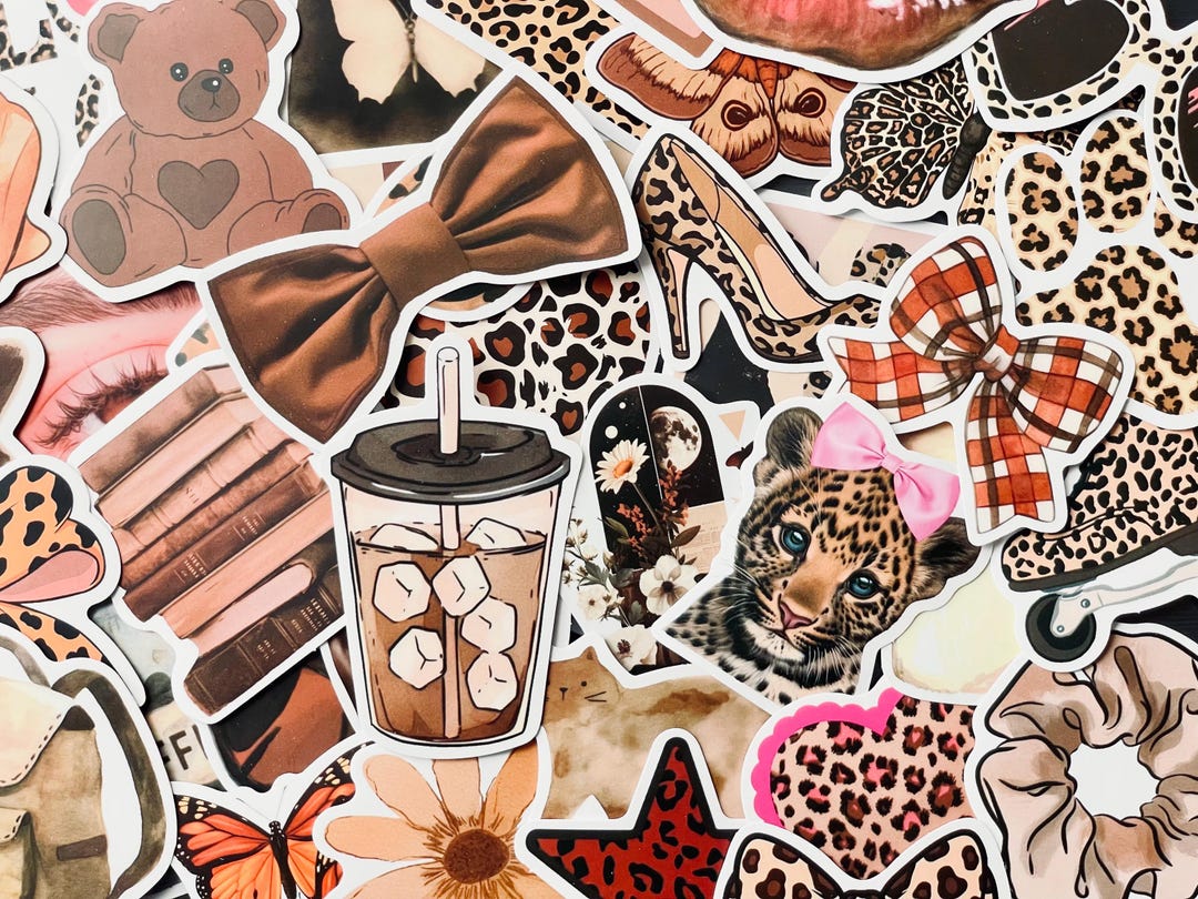10-40 Pack Brown Preppy Stickers, Animal Print Girly Stickers, Neutral ...