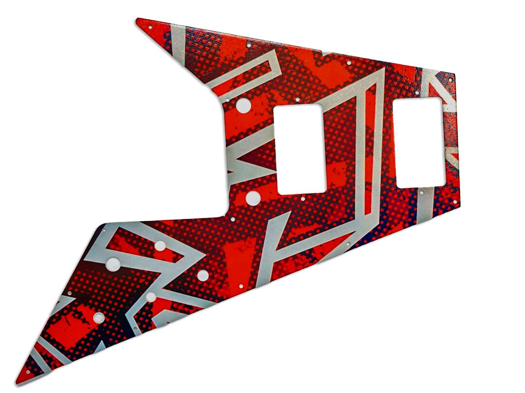Custom Aluminum Flying V Pickguard | "red Heavy Metal" Uv-printed ...
