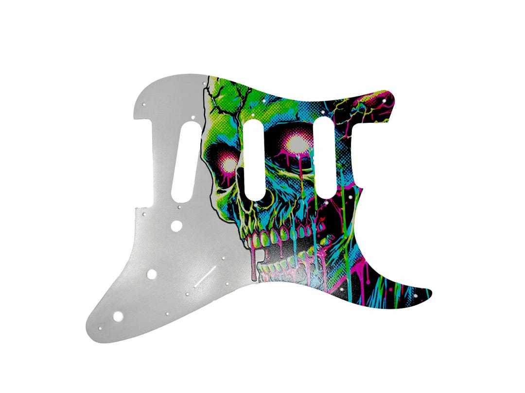 Exposed Aluminum Stratocaster Pickguard W/ Halftone Neon Zombie Uv ...