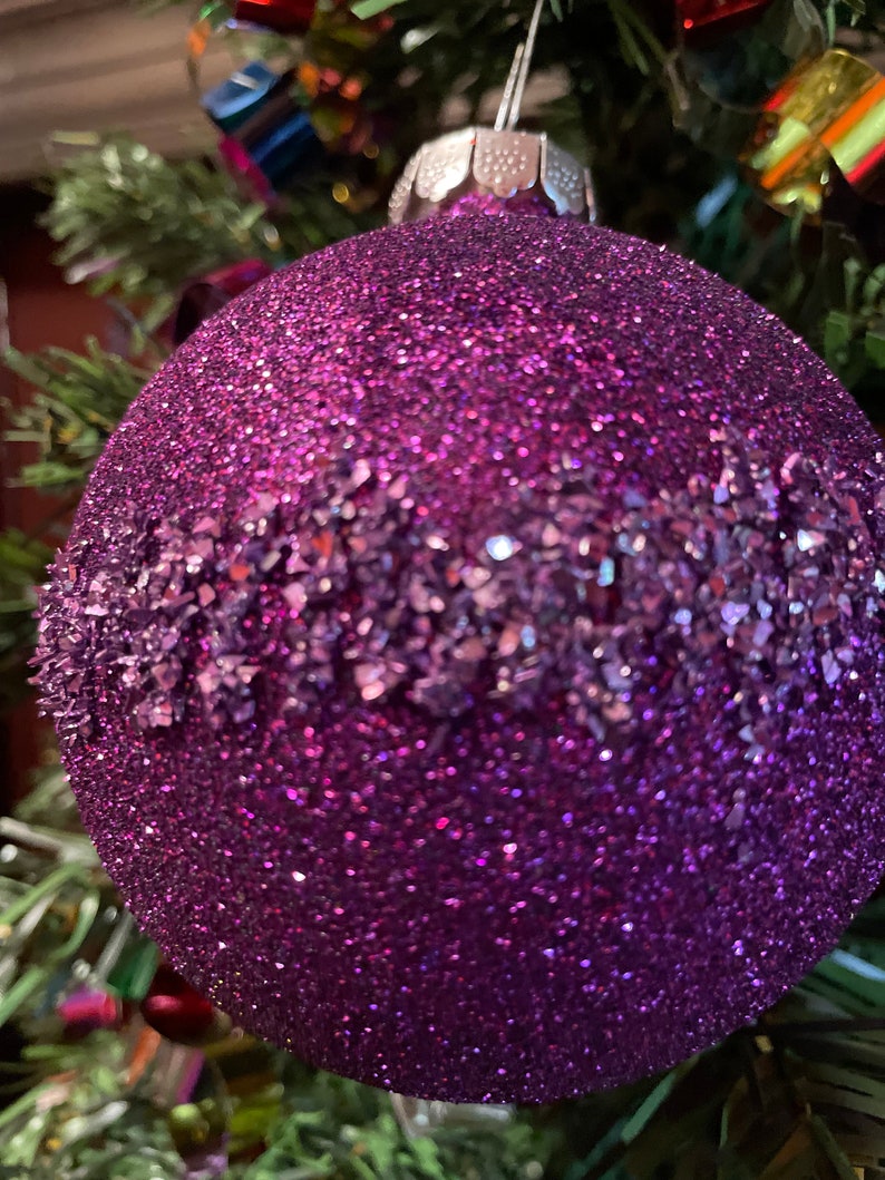 LARGE Purple Glitter Hand Beaded and Embellished Glass Ornament - Etsy
