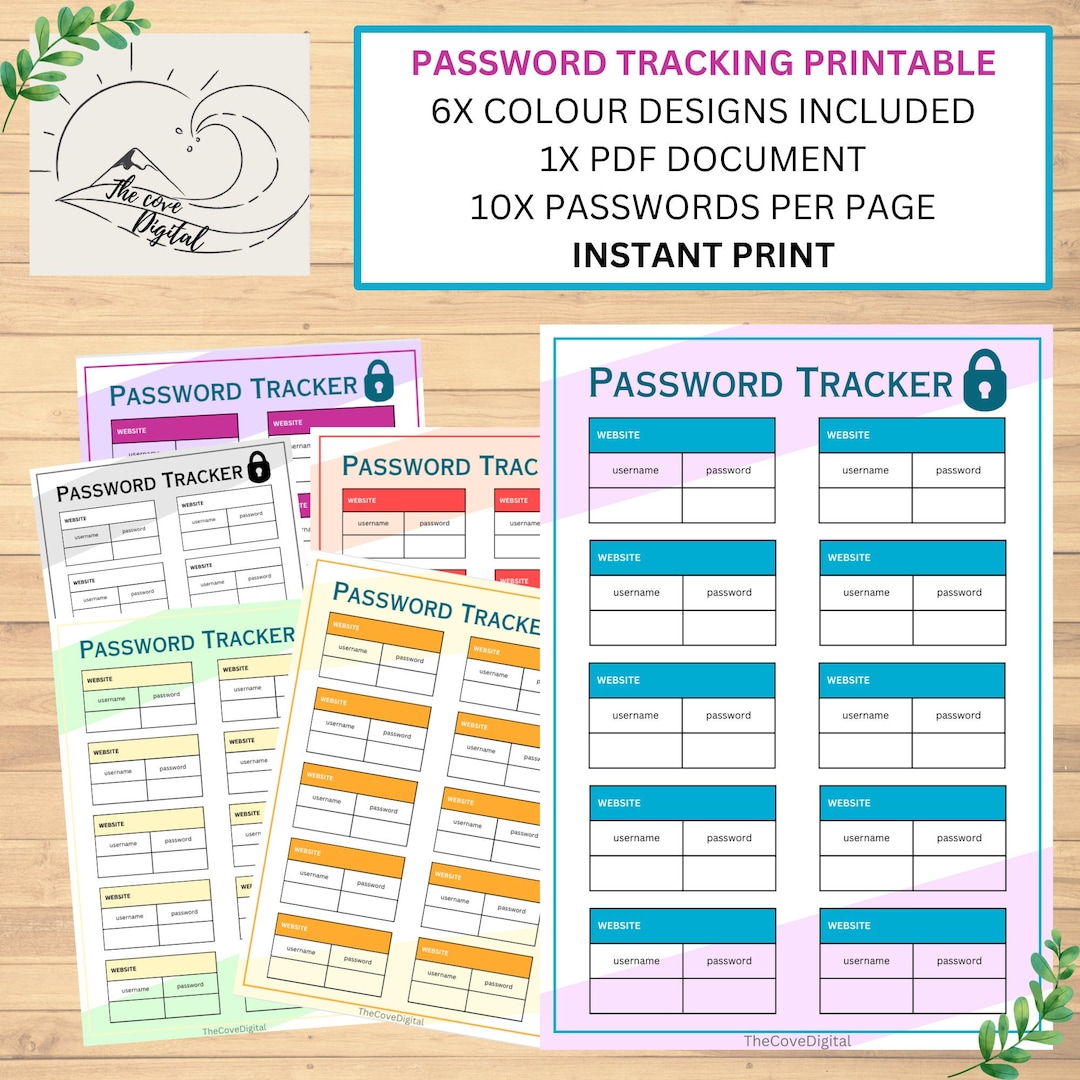 Password Tracker | Printable Password Template | Fillable Password ...