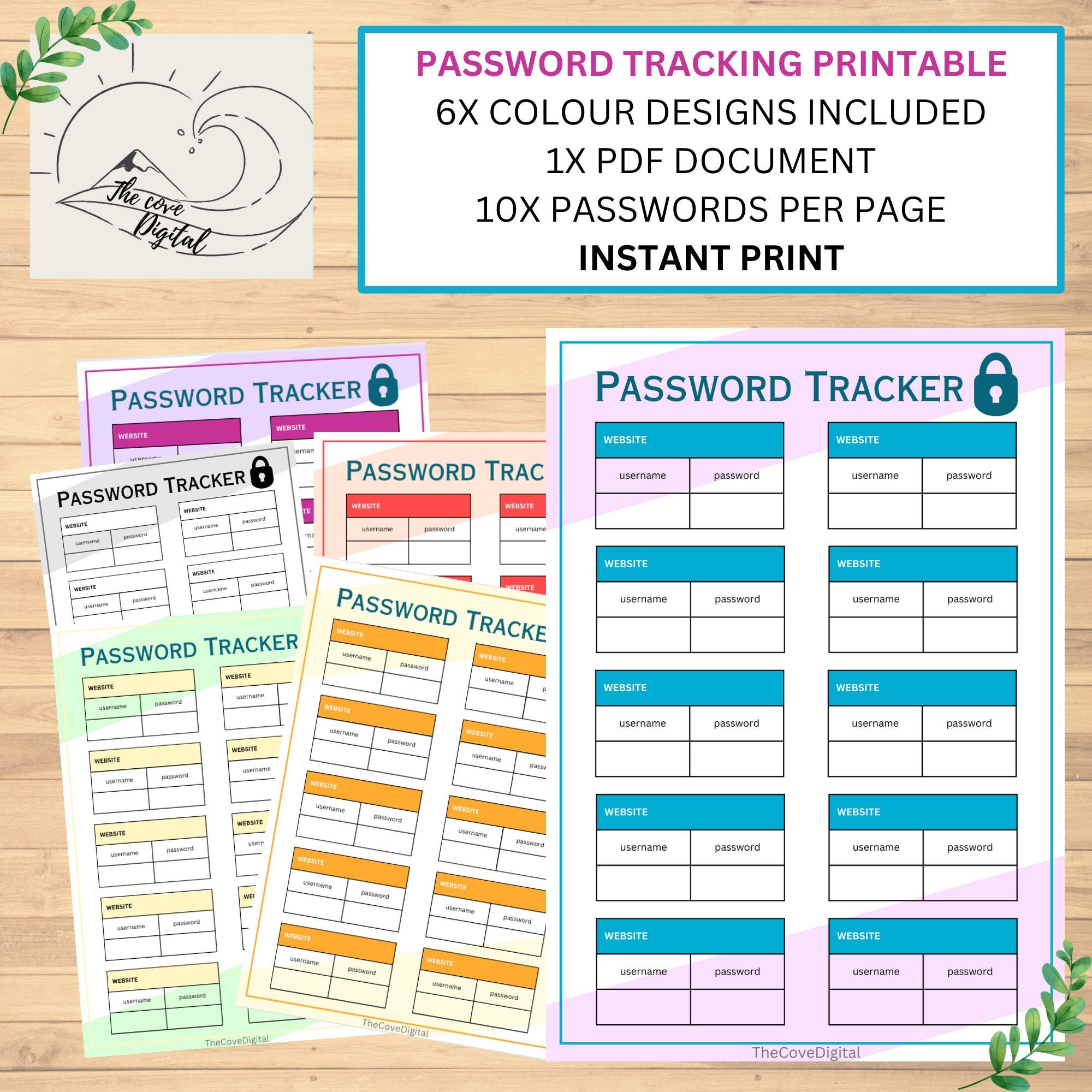 Password Tracker | Printable Password Template | Fillable Password ...
