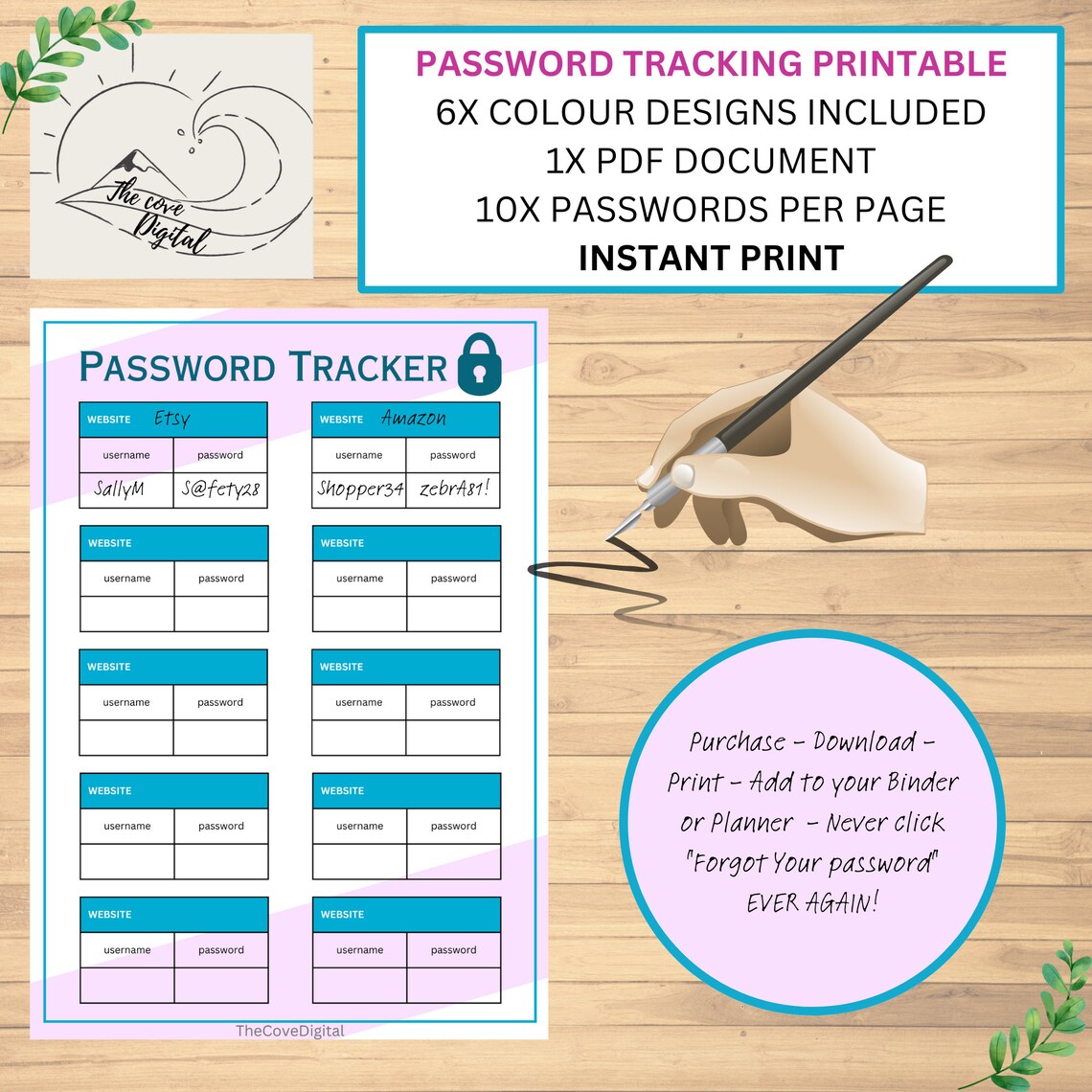 Password Tracker | Printable Password Template | Fillable Password ...