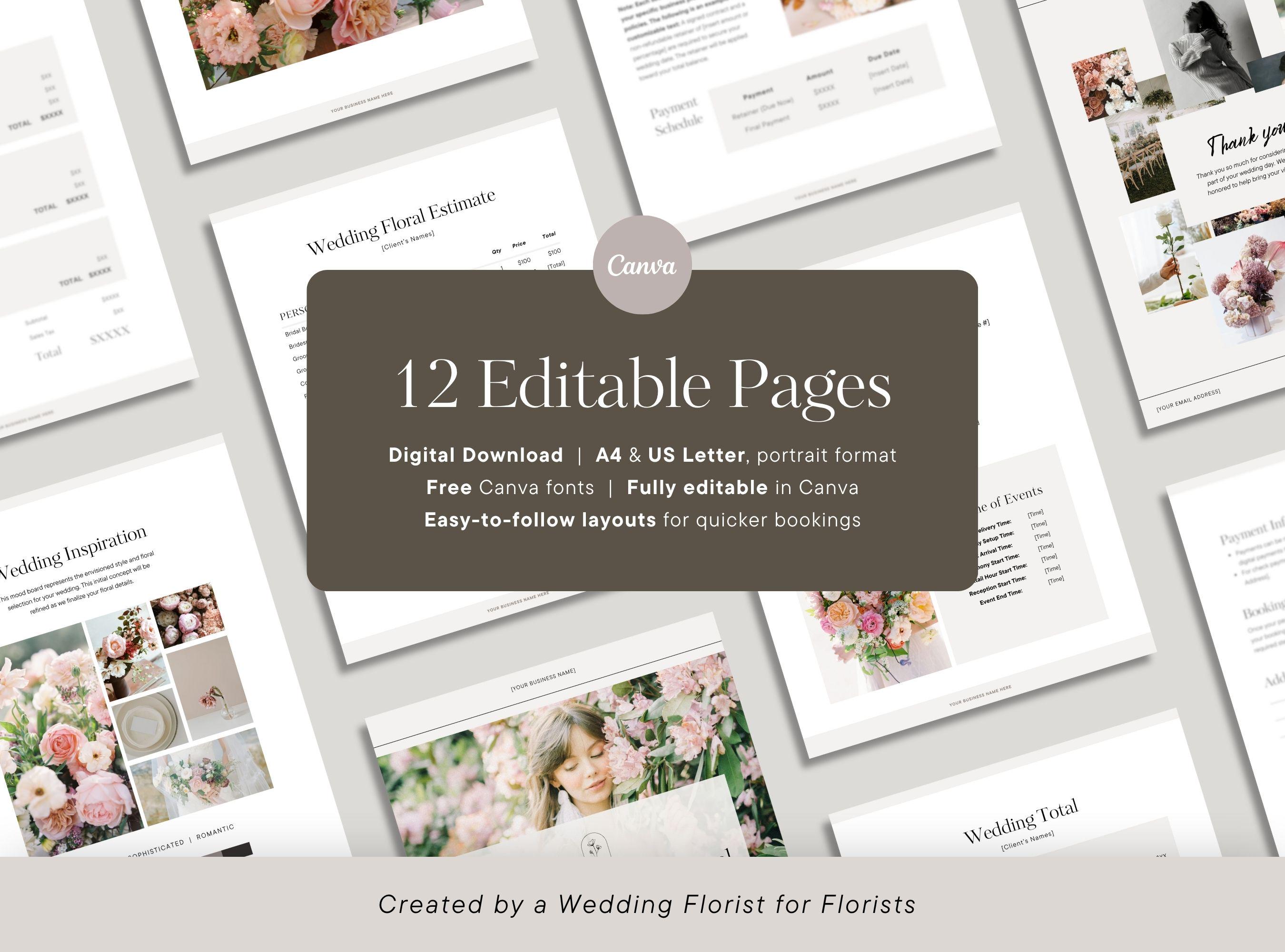 Wedding Florist Template, Canva Floral Proposal, Wedding Client Booking ...